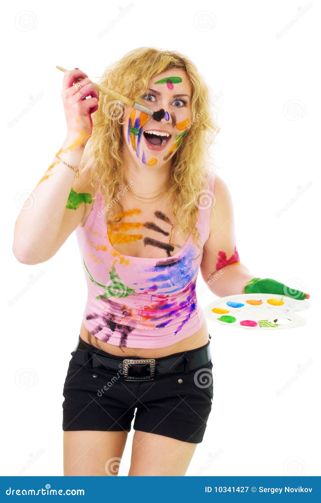 Creative woman painting stock image. Image of laugh, casual - 10341427