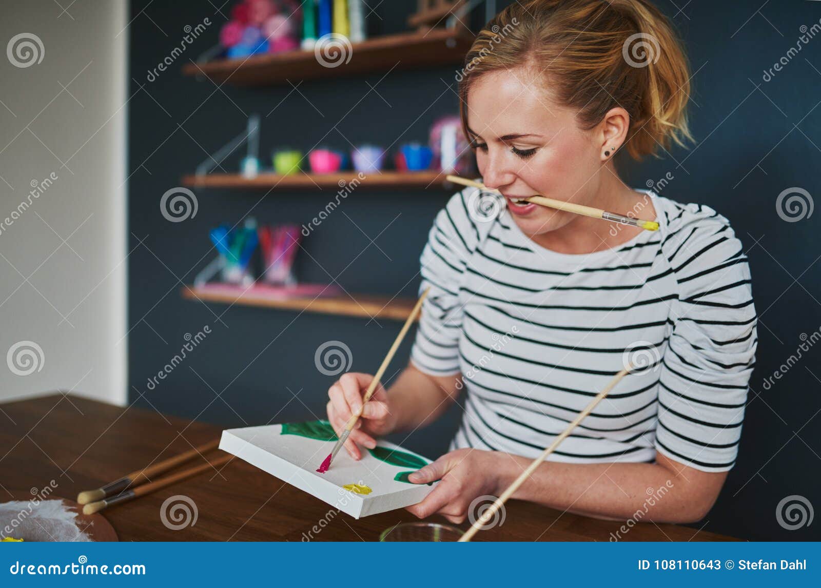 Creative woman painting stock image. Image of designer - 108110643
