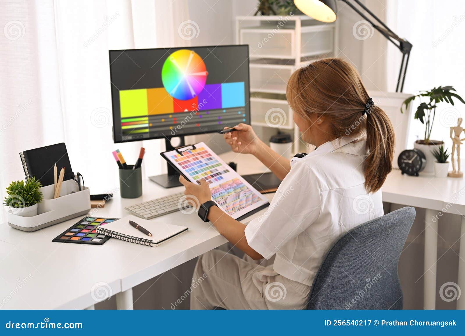 Creative Woman Working with Color Palette, Choosing Color Samples for ...