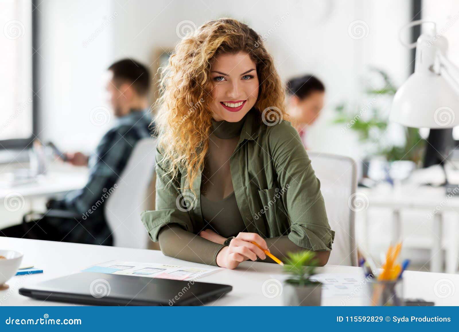 Creative Woman Working on User Interface at Office Stock Image - Image ...