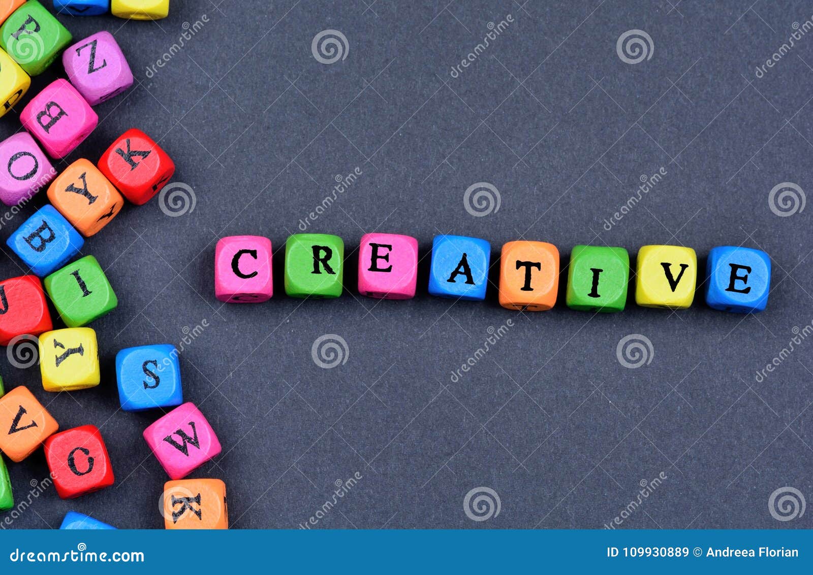 Creative Word on Blue Background Stock Image - Image of childhood ...