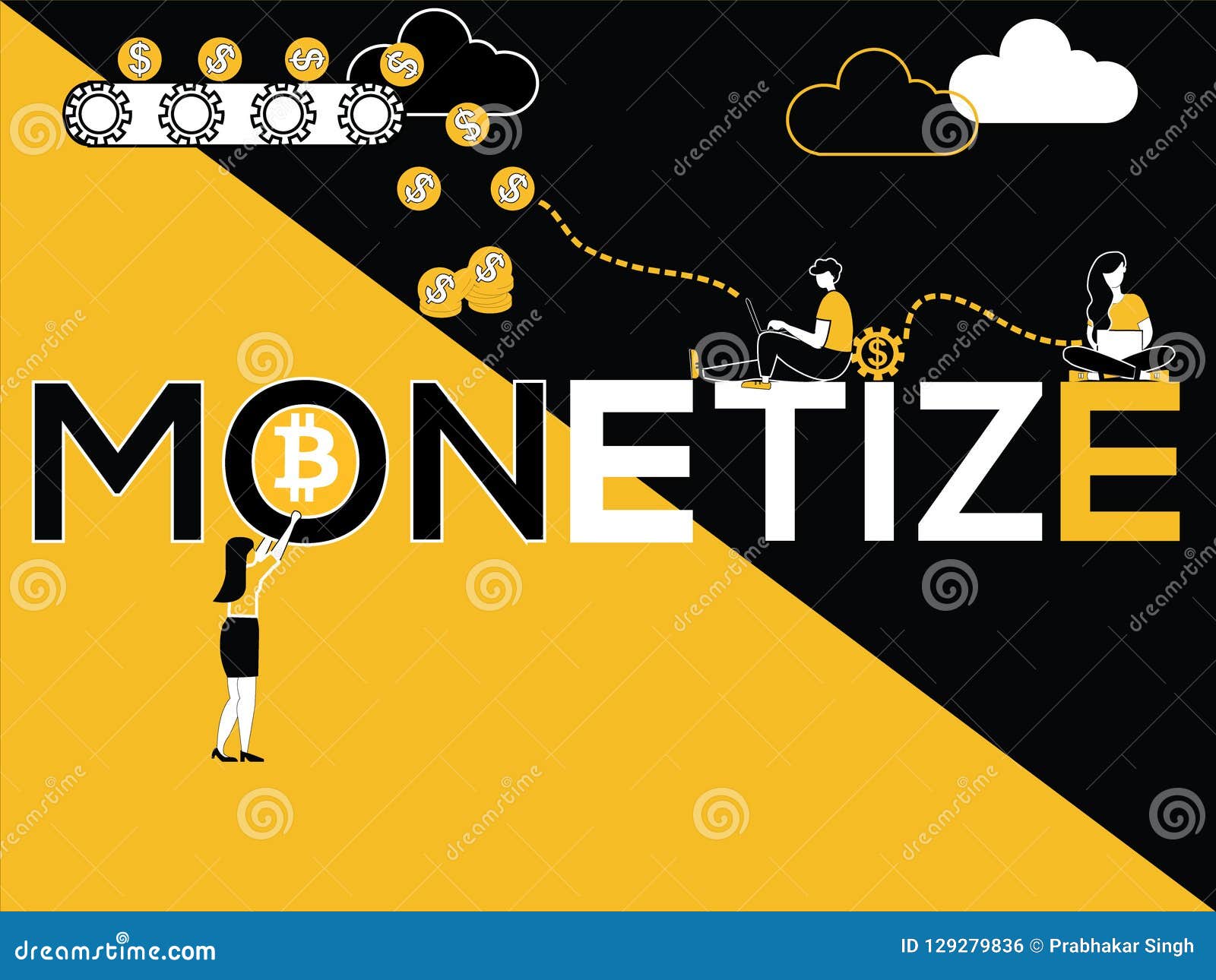 Creative Word Concept Monetize and People Doing Multiple Activities ...
