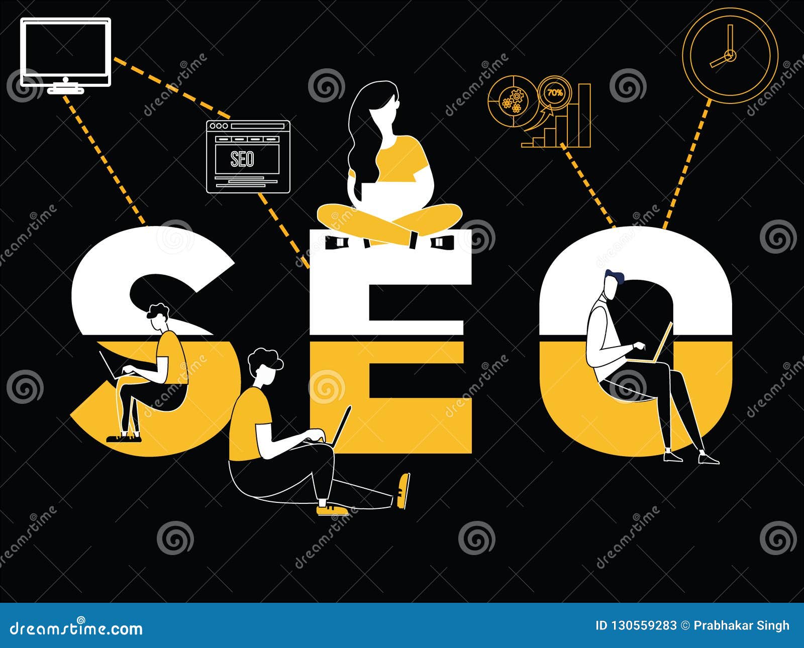 Creative Word Concept SEO and People Doing Things Stock Illustration ...
