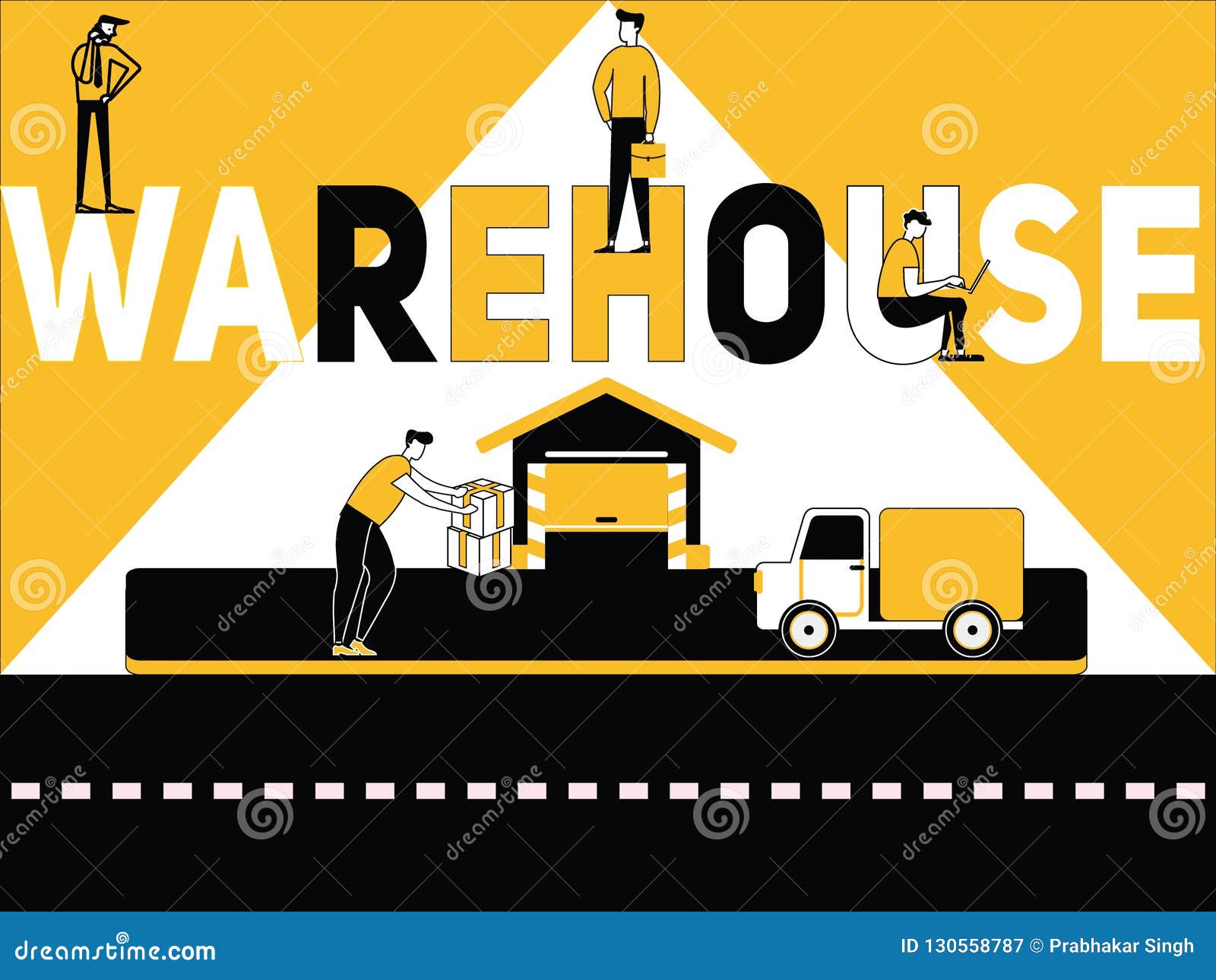 Concept Of Warehouse. Male Character Is Writing In Notebook. Storehouse ...