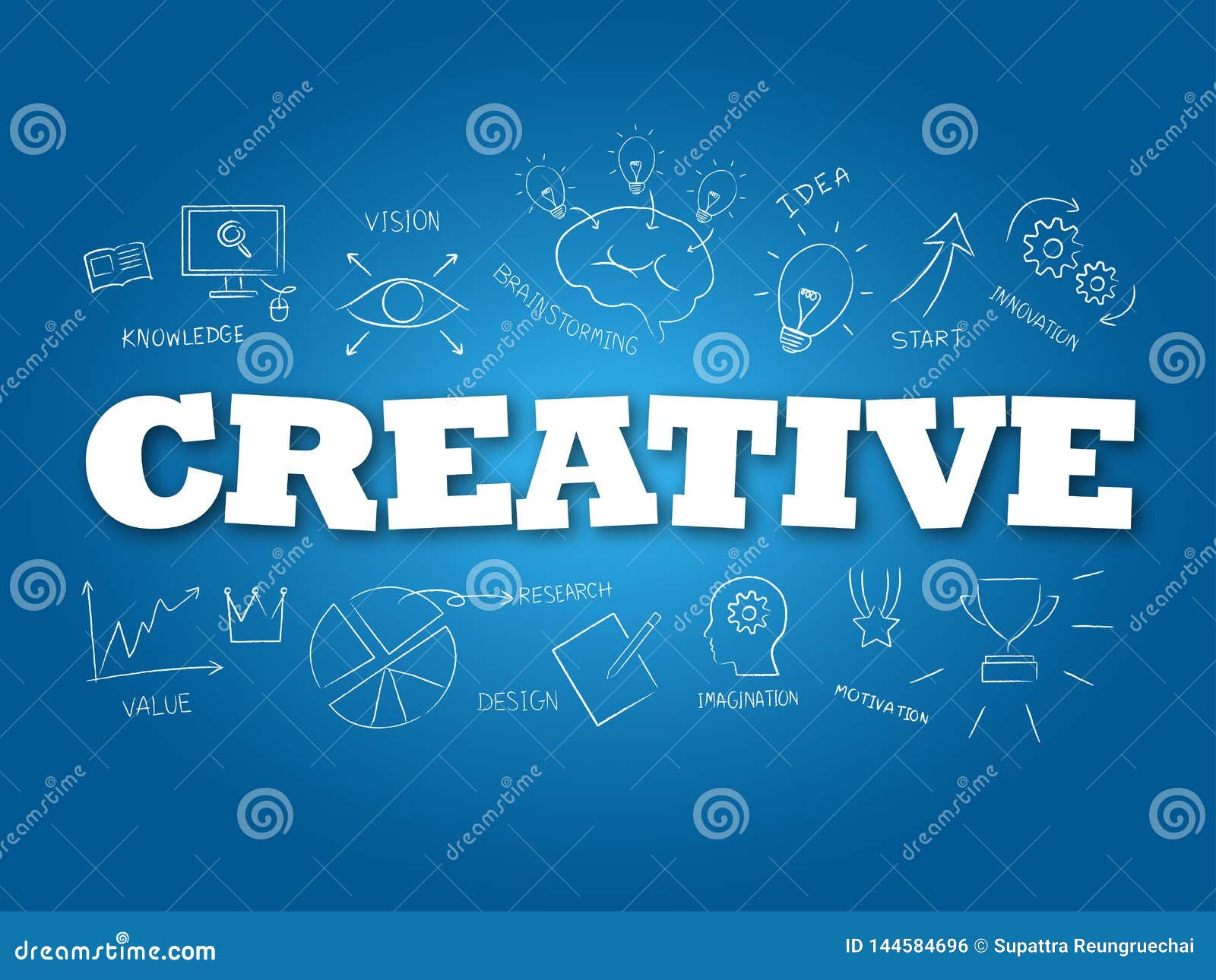 Creative Word on Light Blue Background. Vector Illustration Stock ...
