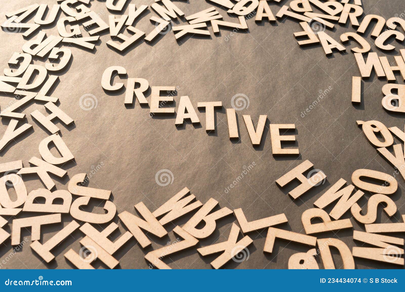 Creative Word in Wooden Cube Alphabet Letters Top View on a Rustic ...