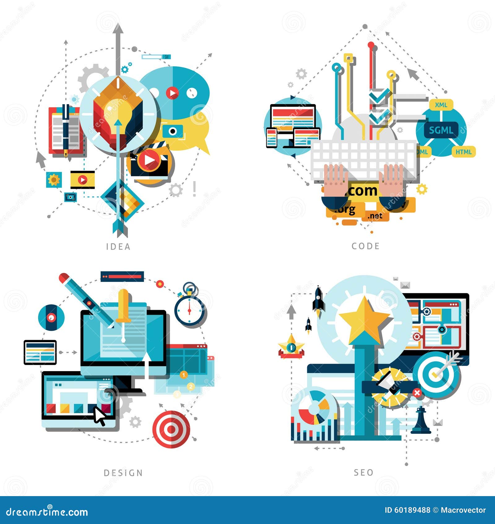 Creative Work Icons Set stock vector. Illustration of concept - 60189488