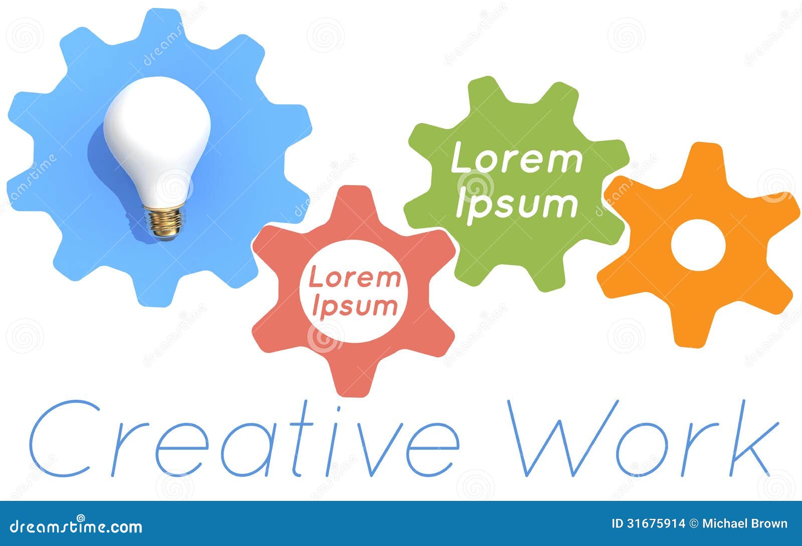 Creative Work Light Bulb Gears Stock Illustration - Illustration of ...