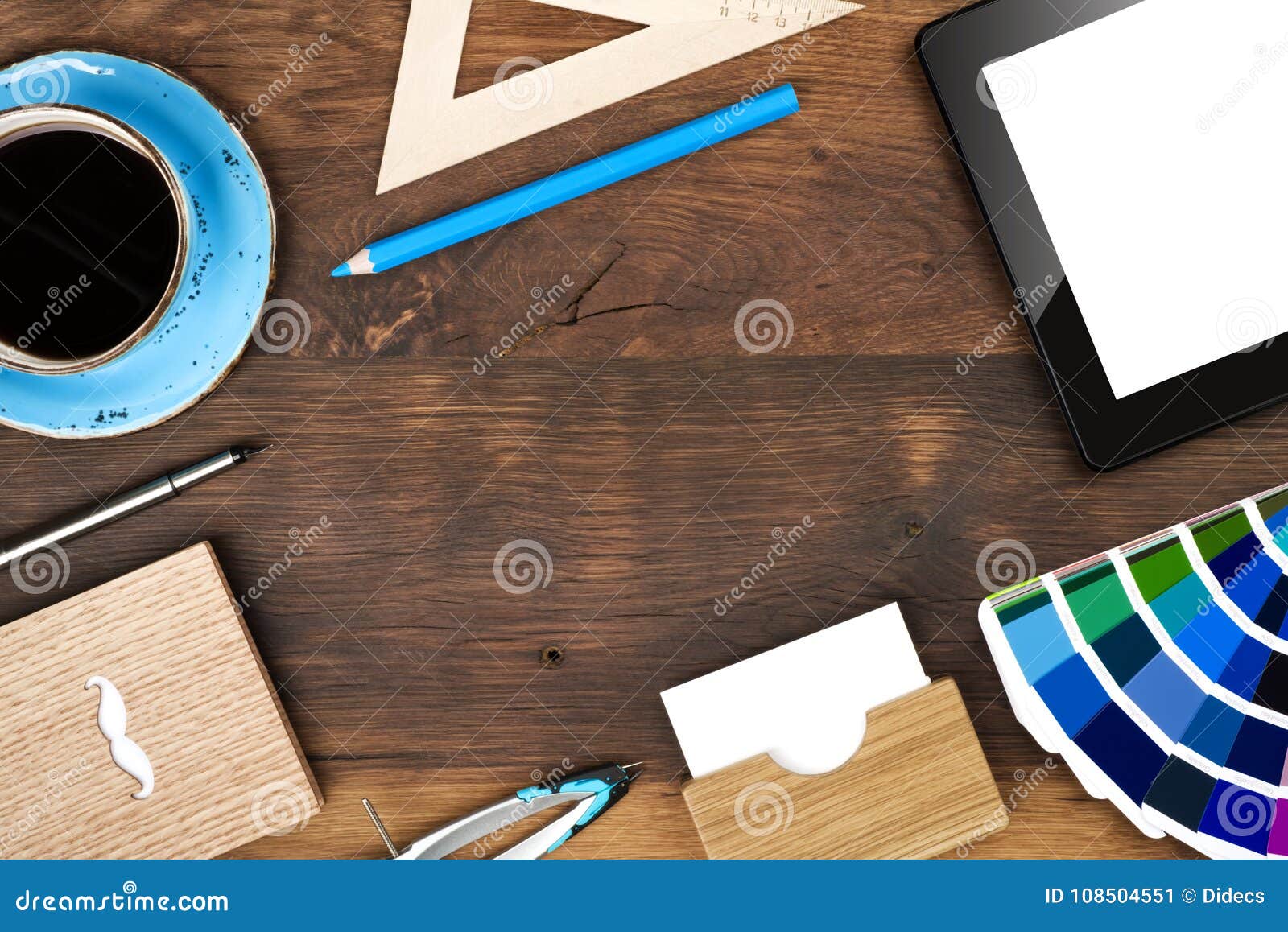 Creative Worker Office Workspace Top View, Copy Space in Center Stock ...