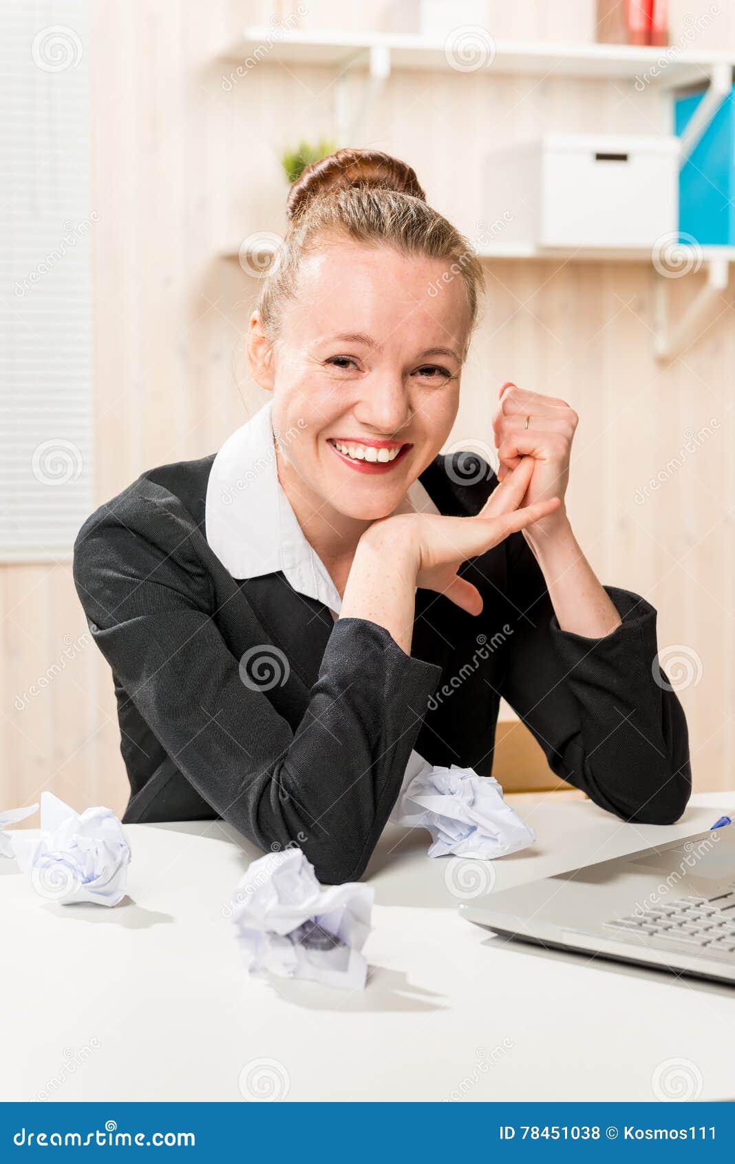 Creative Worker Smiling in Office, and Crumpled Paper Stock Photo ...