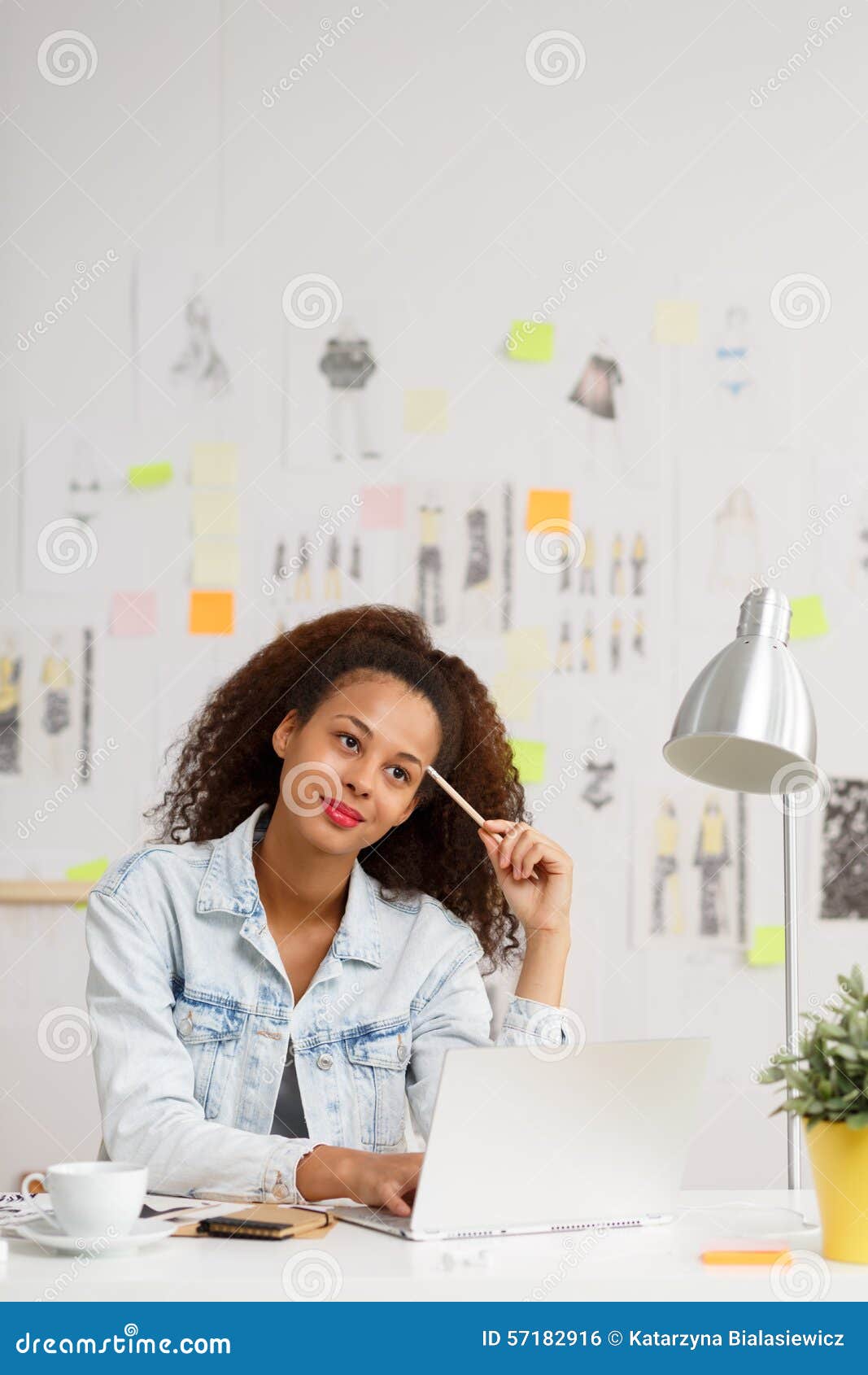 Creative Worker Thinking about Project Stock Photo - Image of desk ...