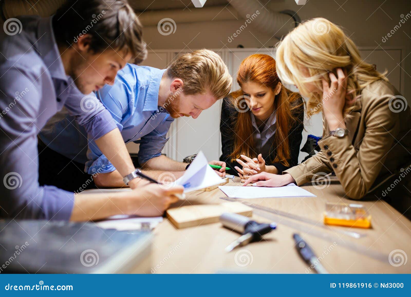 Creative Workers Designing and Planing Stock Photo - Image of blueprint ...
