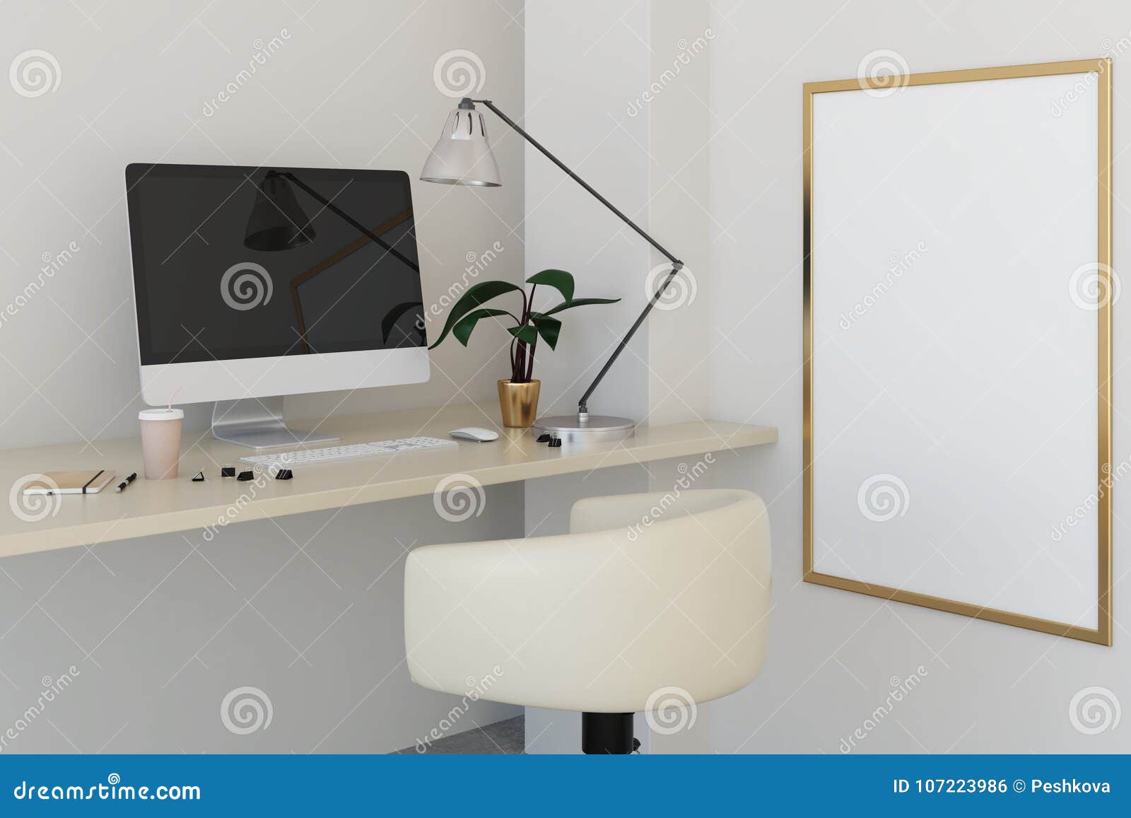Creative Workplace with Blank Computer Stock Illustration ...