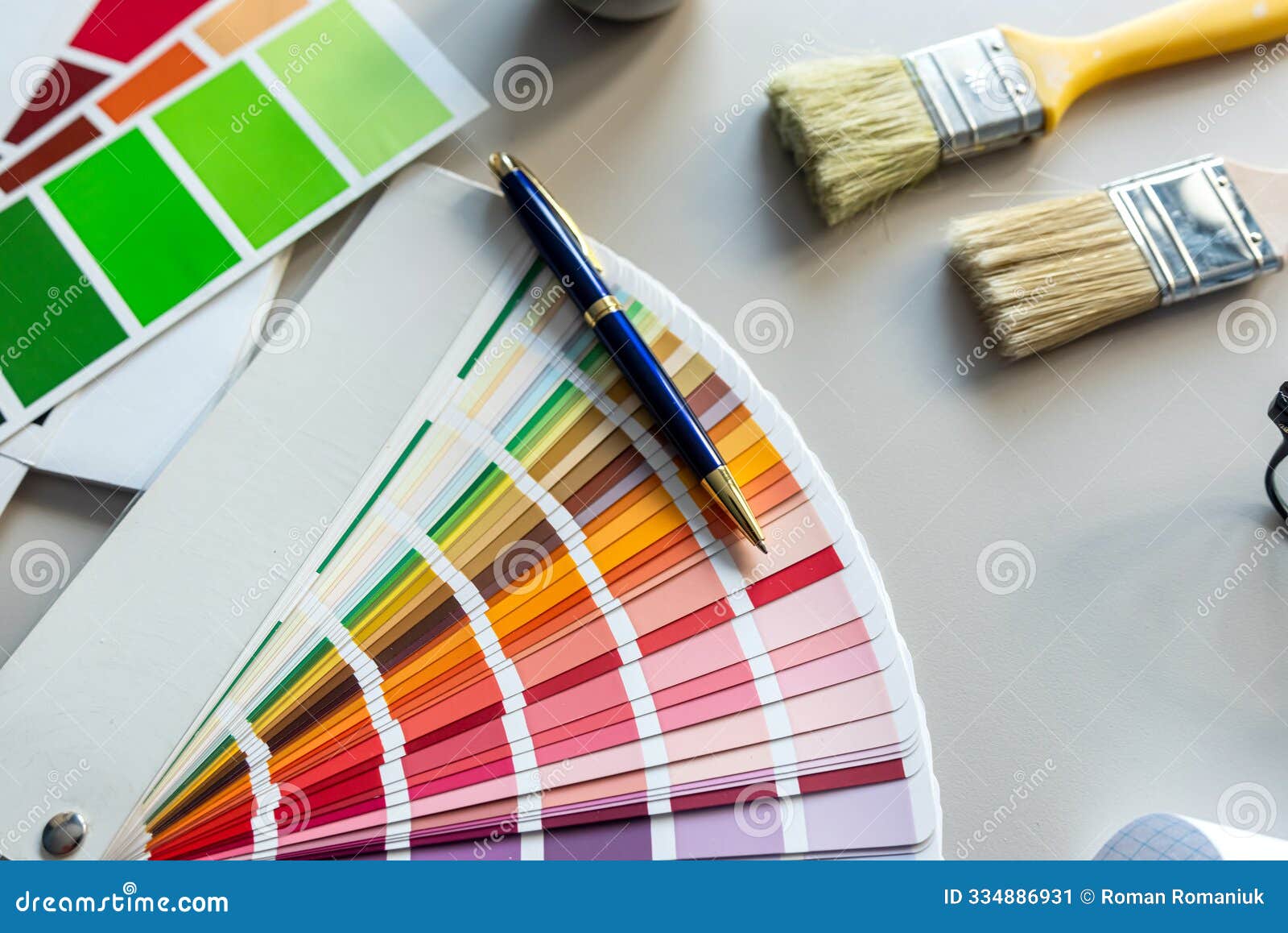 Creative Workplace Color Palette with Notepad, Brush. Modern Graphic ...