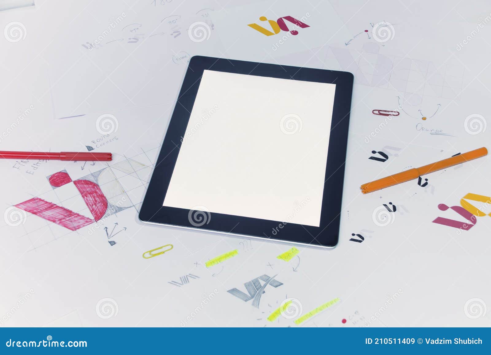Creative Workplace of a Graphic Designer with Tablet. Development of a ...