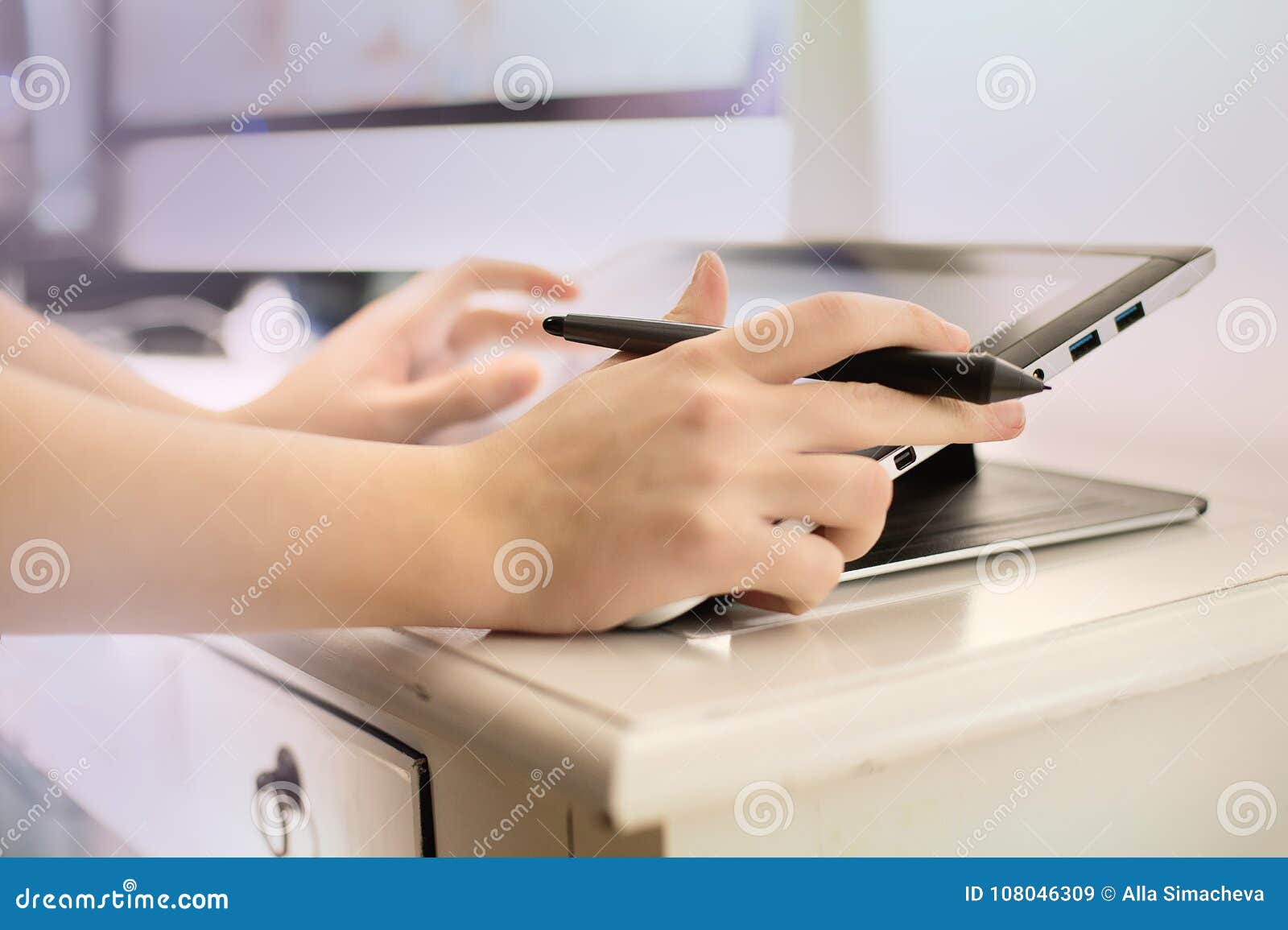 Creative Workplace Graphic Tablet Stock Image - Image of closeup ...