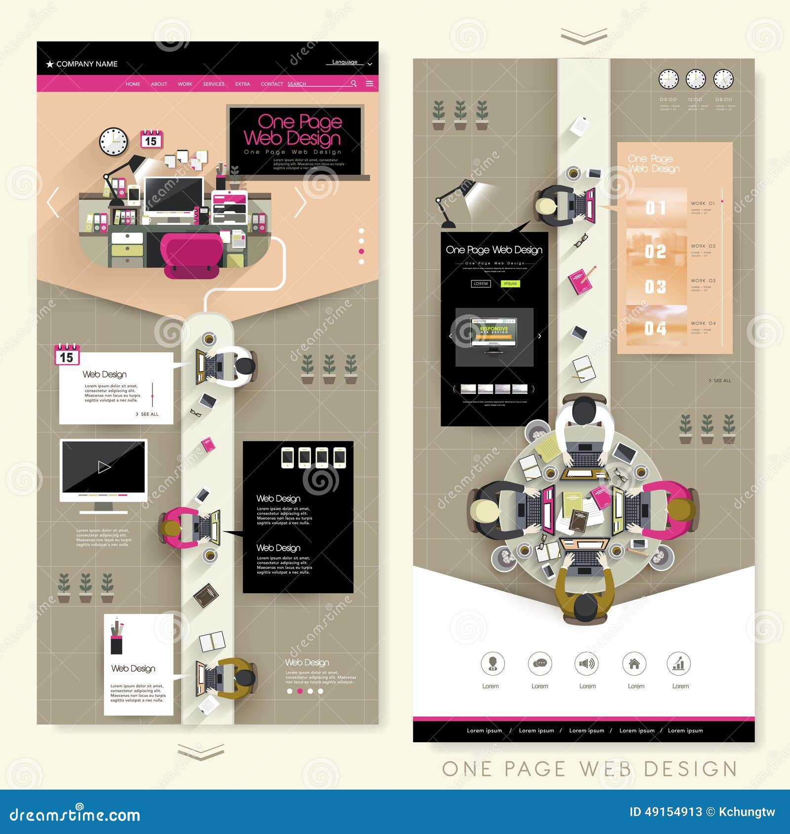 Creative Workplace One Page Website Design Stock Vector - Illustration ...