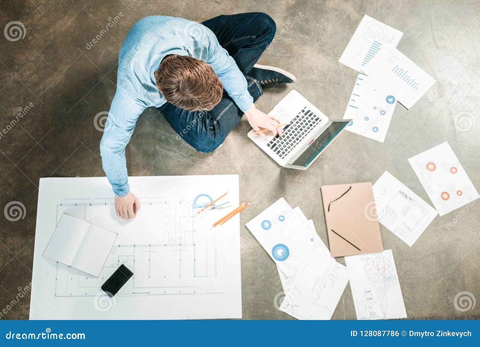 Top View of a Nice Young Man Working Stock Photo - Image of millennial ...