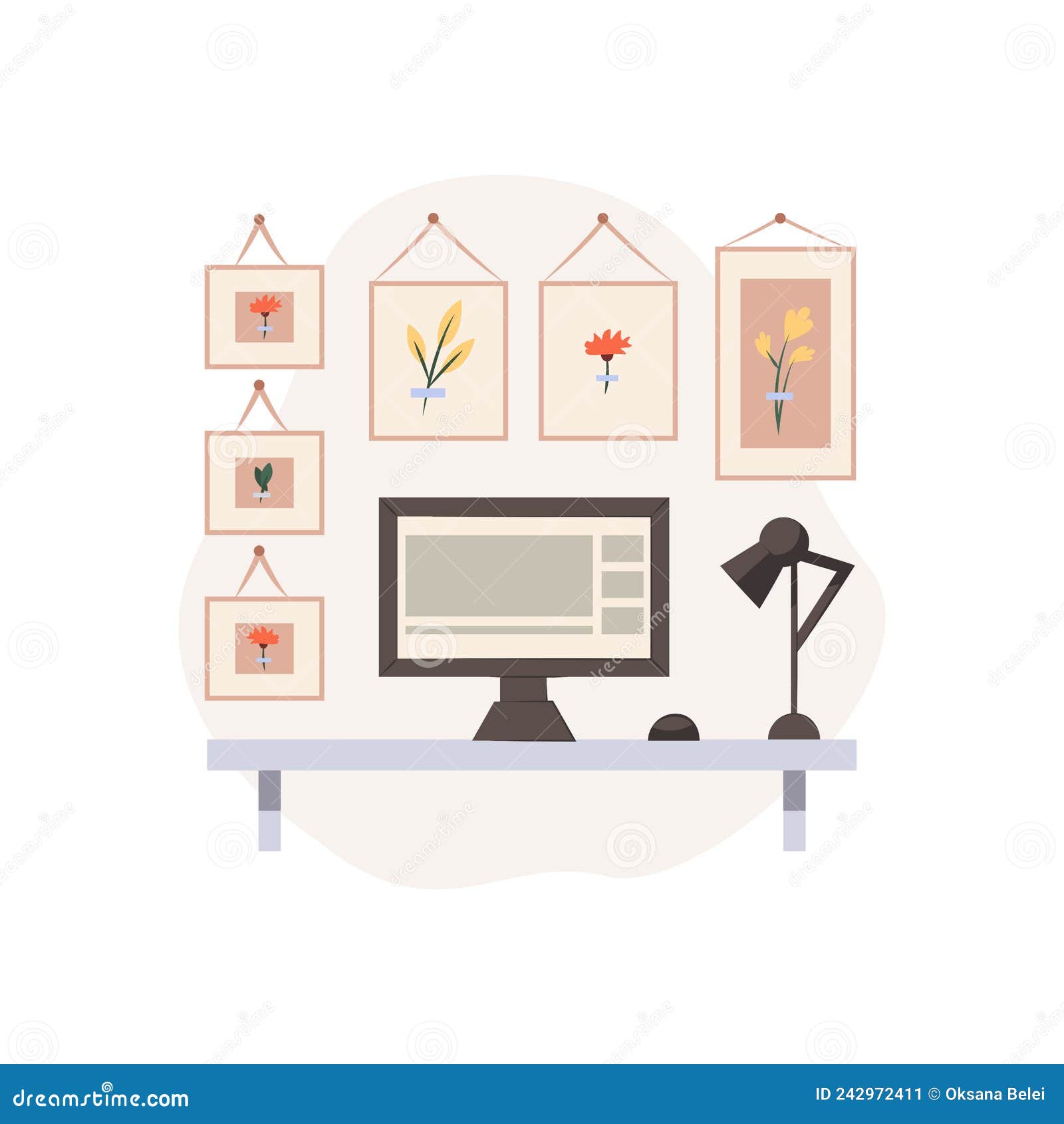 Creative Workplace Vector Illustration. Workspace for Freelance ...
