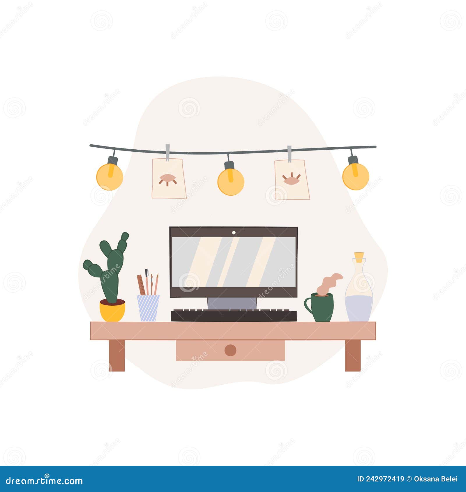 Creative Workplace Vector Illustration. Workspace for Freelance ...