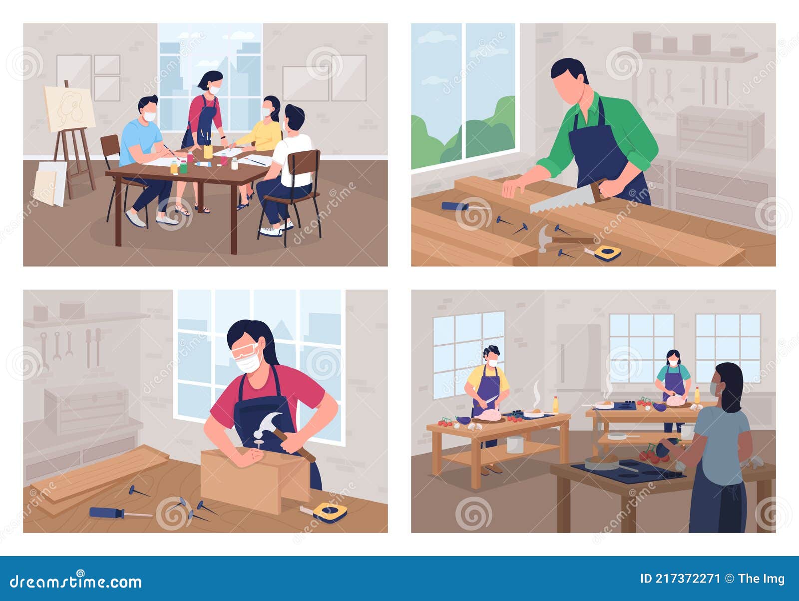 Creative Workshop Flat Color Vector Illustration Set Stock Vector ...