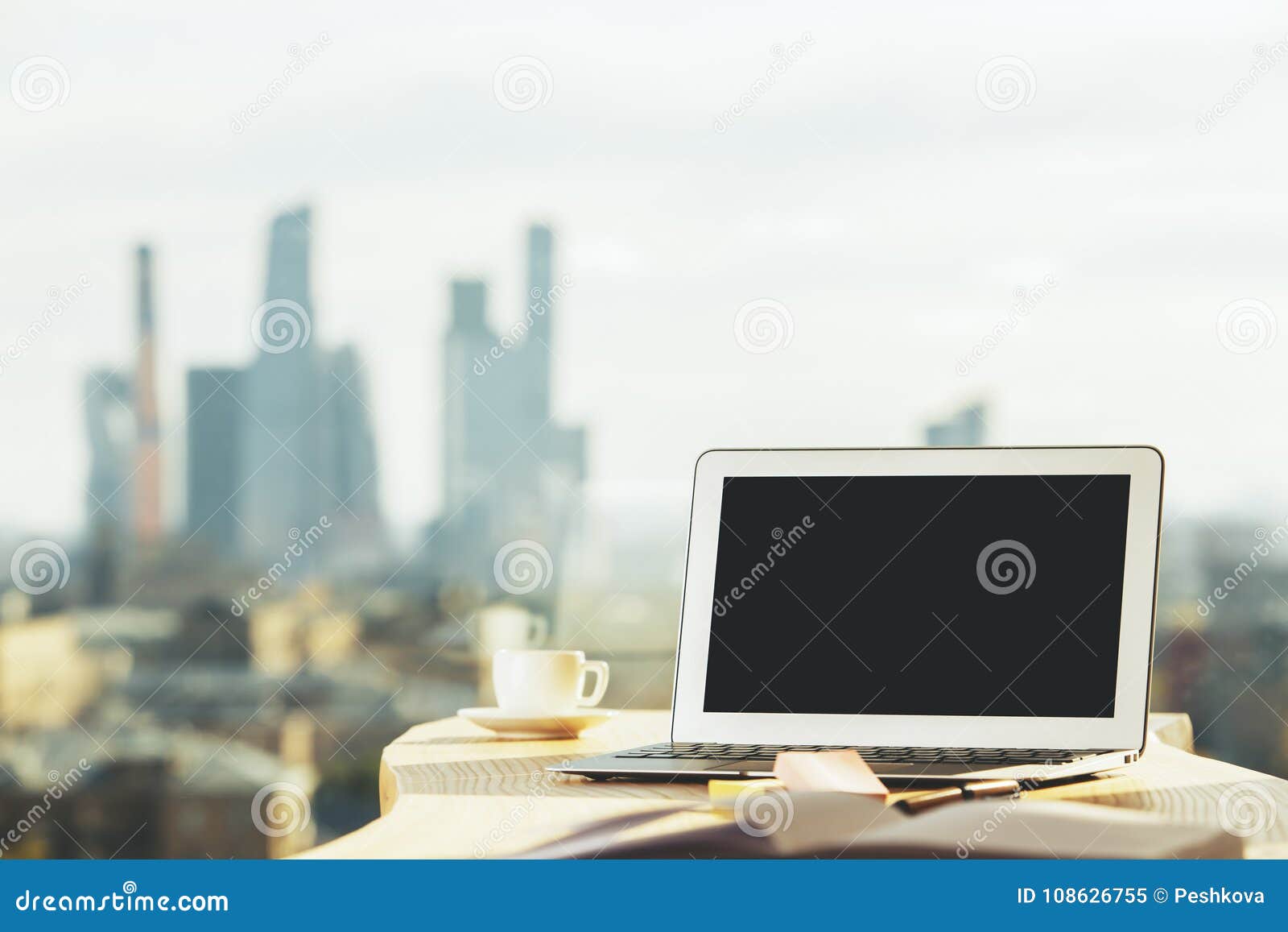 Creative Workspace with Blank Laptop Stock Image - Image of office ...