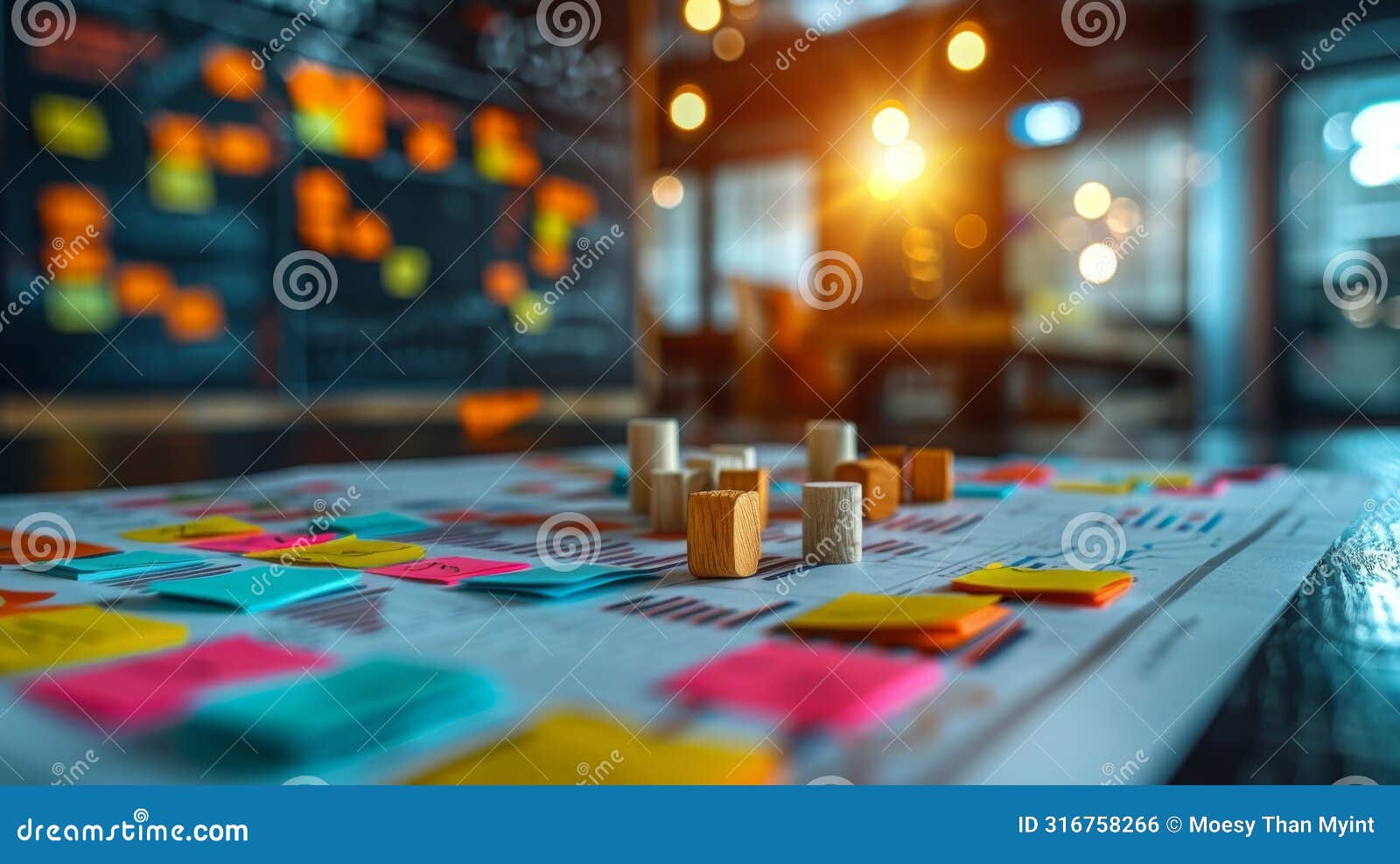 A Creative Workspace with Colorful Sticky Notes and Stacks of Coins on ...