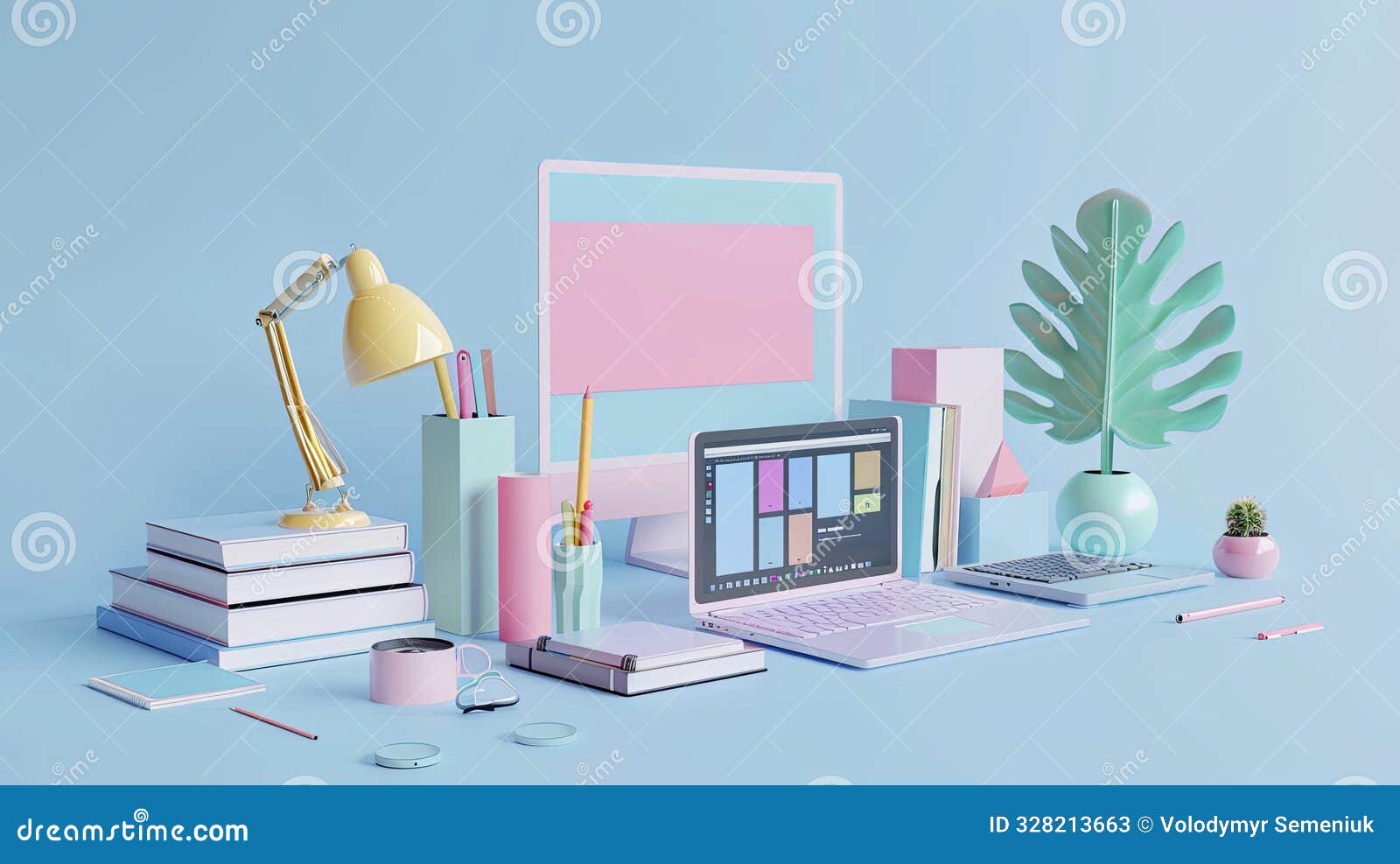 Creative Workspace Mockup Featuring Modern Computers and Stylish Decor ...