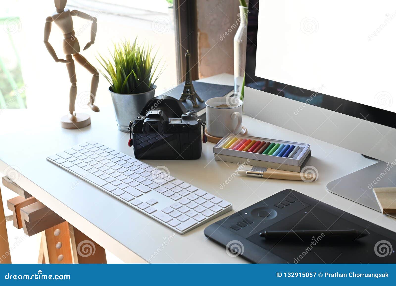 Creative Workspace with Office Desk Table Stock Image - Image of design ...