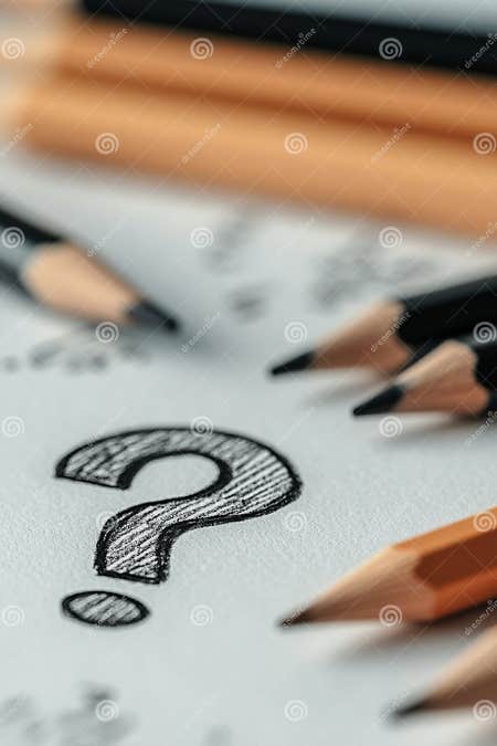 Creative Workspace with a Question Mark Drawn in Charcoal among Pencils ...