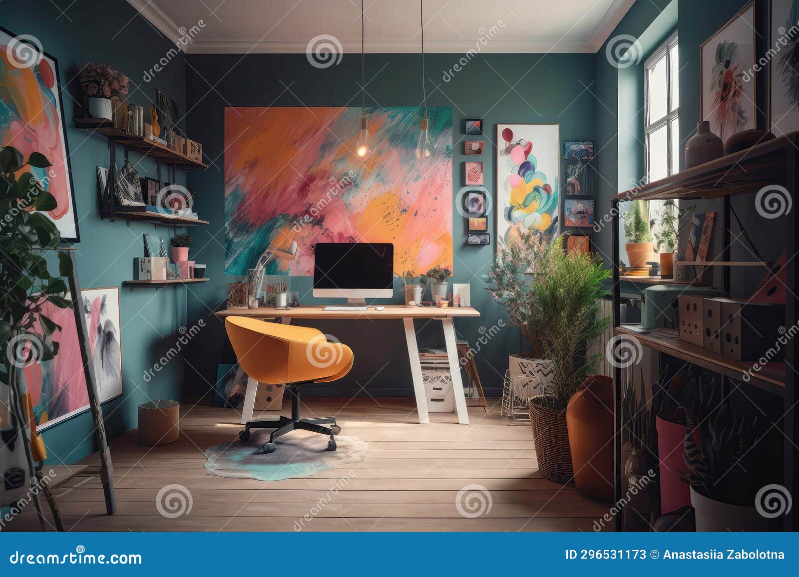 Creative Workspace with Vibrant Colors and Inspirational Artwork ...