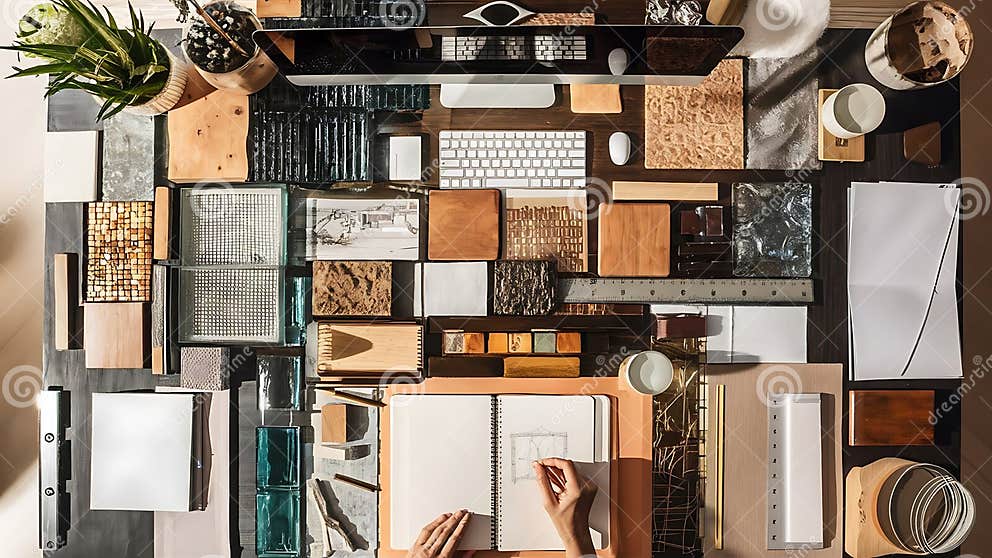Creative Worktable with Design Materials: a Visual Blend of Art and ...