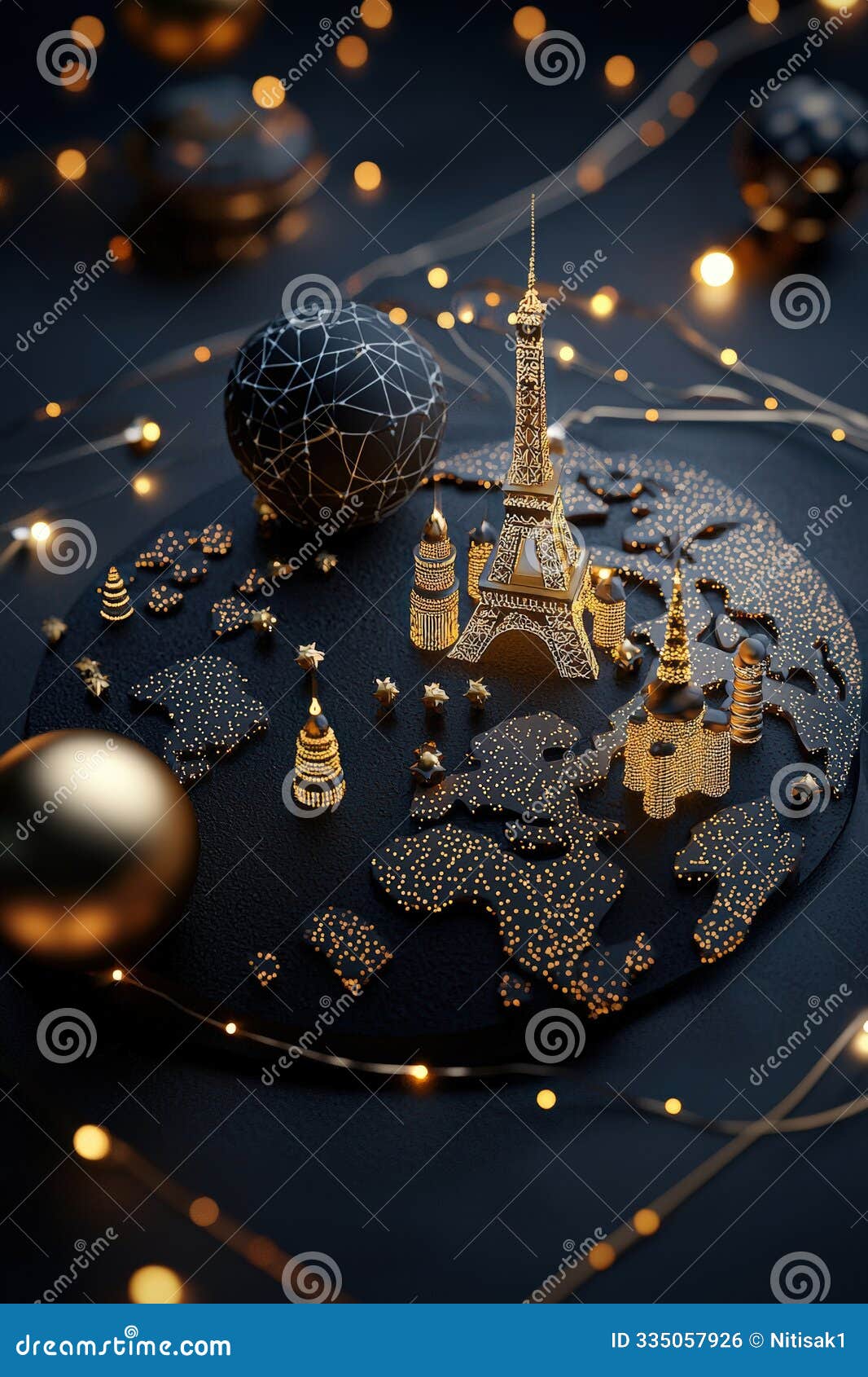 A Creative World Map Design Featuring Iconic Landmarks and Gold ...