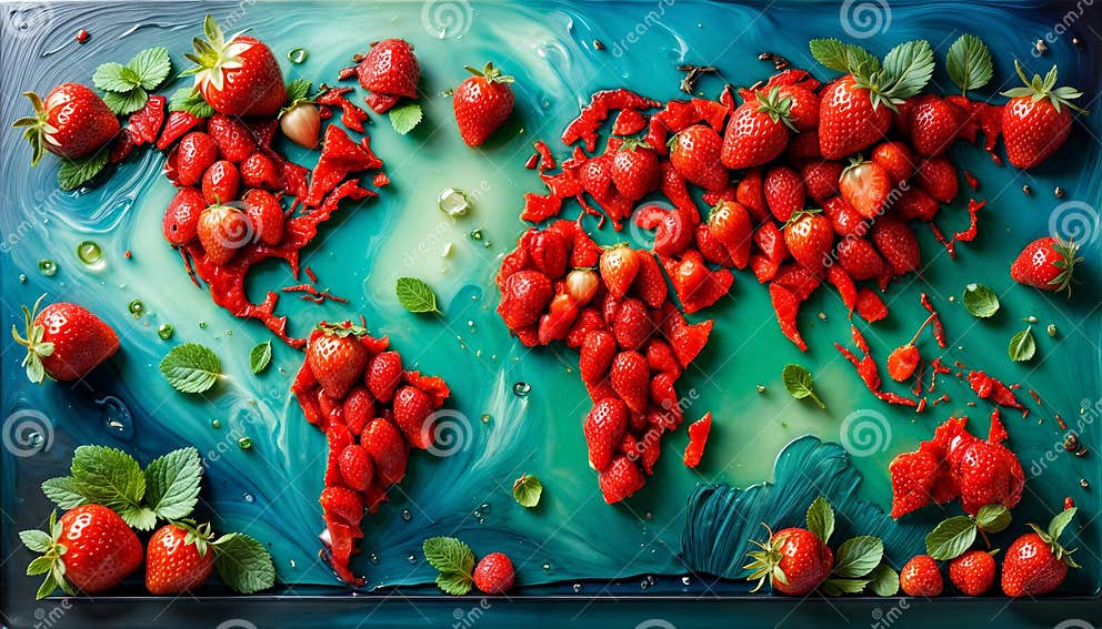 Creative World Map Made of Lots of Strawberries Stock Illustration ...