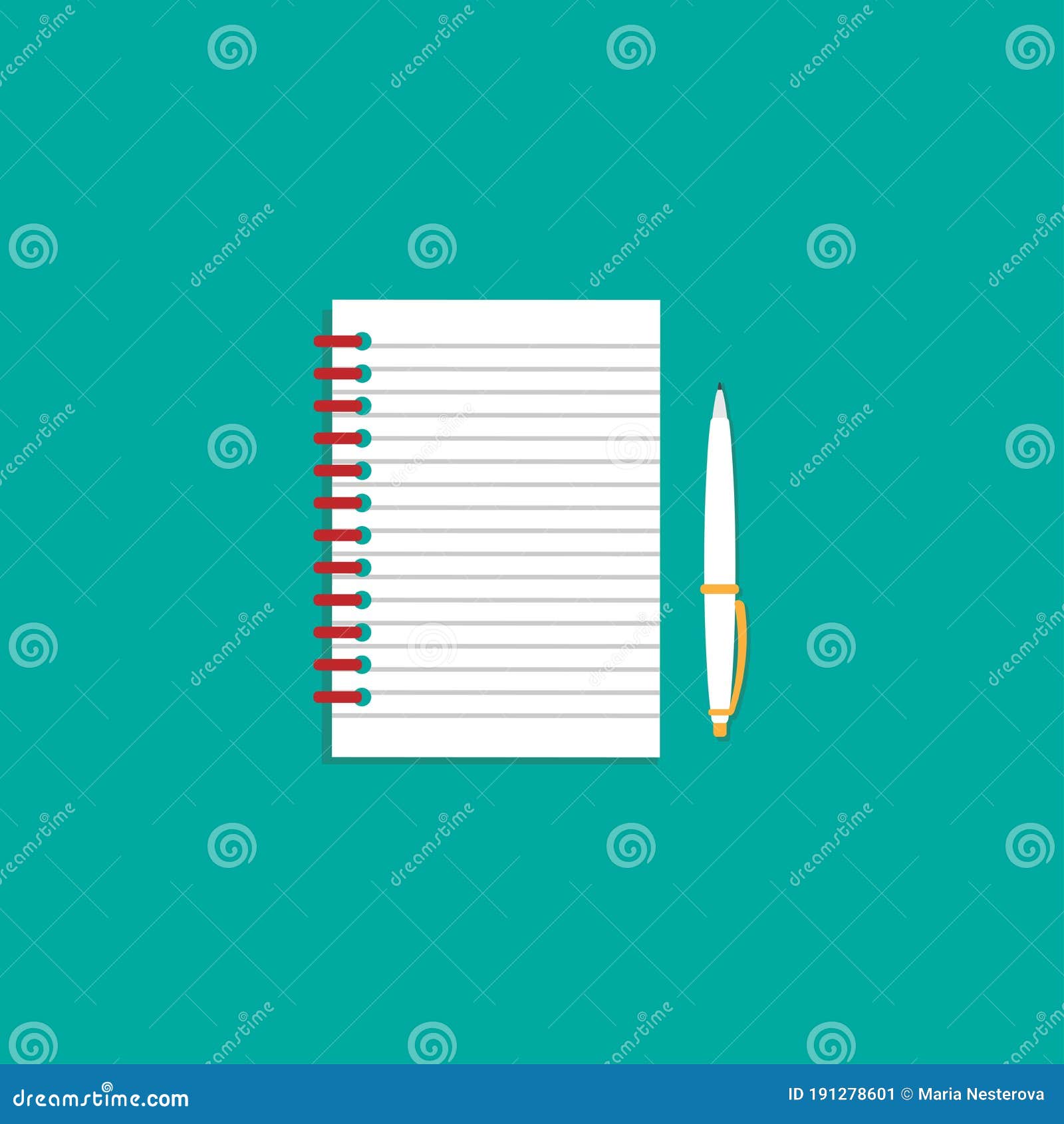 Creative Writer Workplace Icon. Note Book And Pencil On Turquoise ...