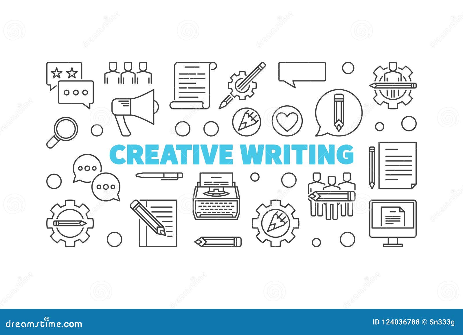 Creative Writing Vector Line Minimal Horizontal Banner Stock Vector ...