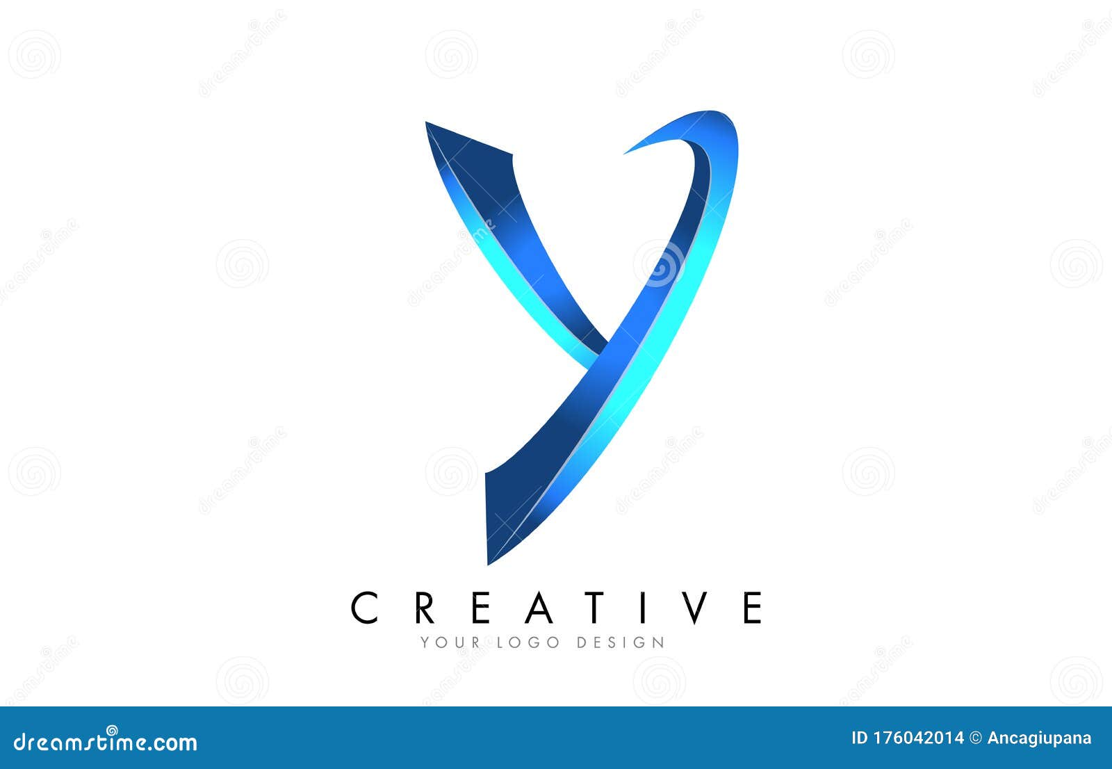 Creative Y Letter Logo with Blue 3D Bright Swashes. Blue Swoosh Icon ...