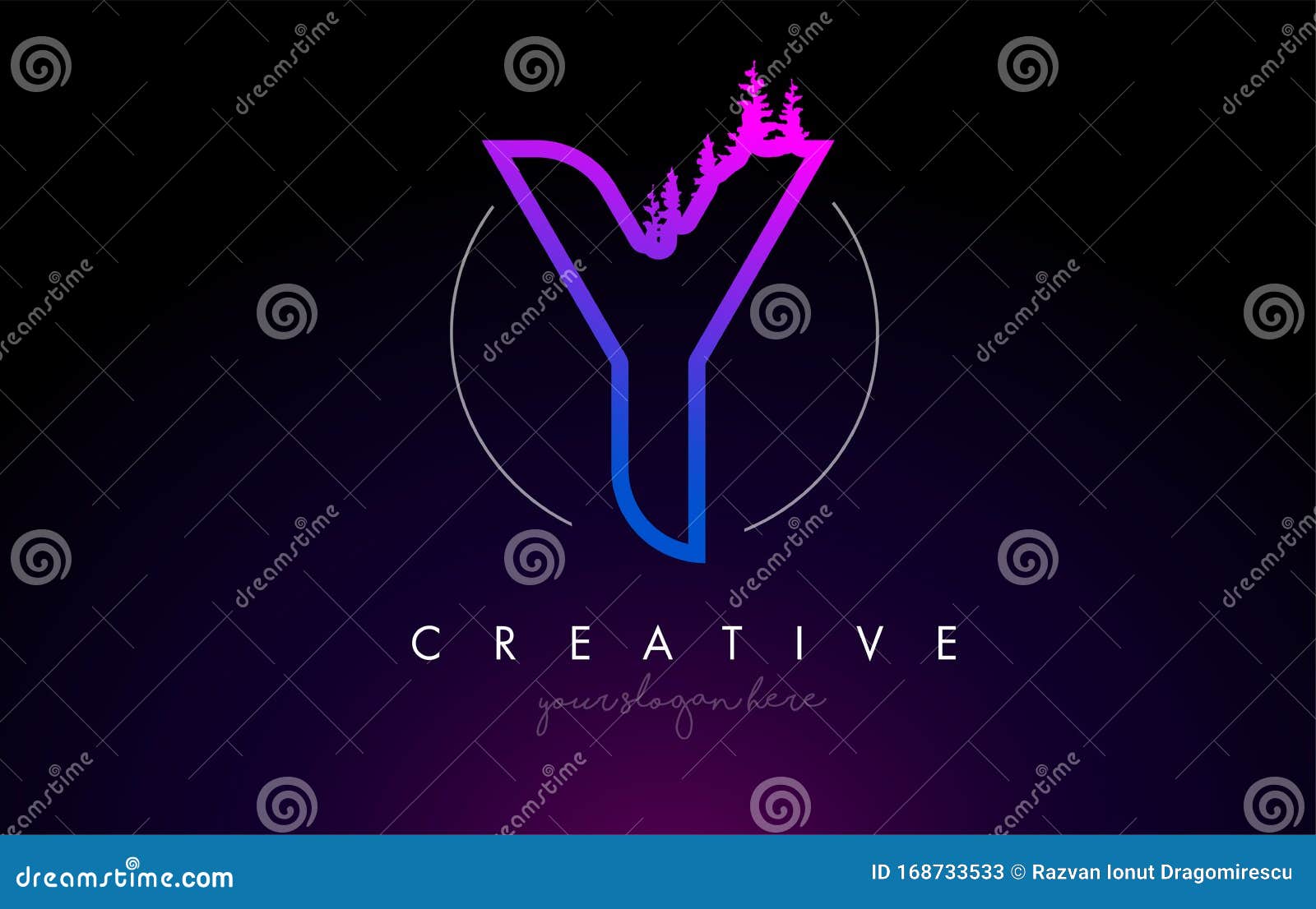 Creative Y Letter Logo Idea with Pine Forest Trees. Letter Y Design ...