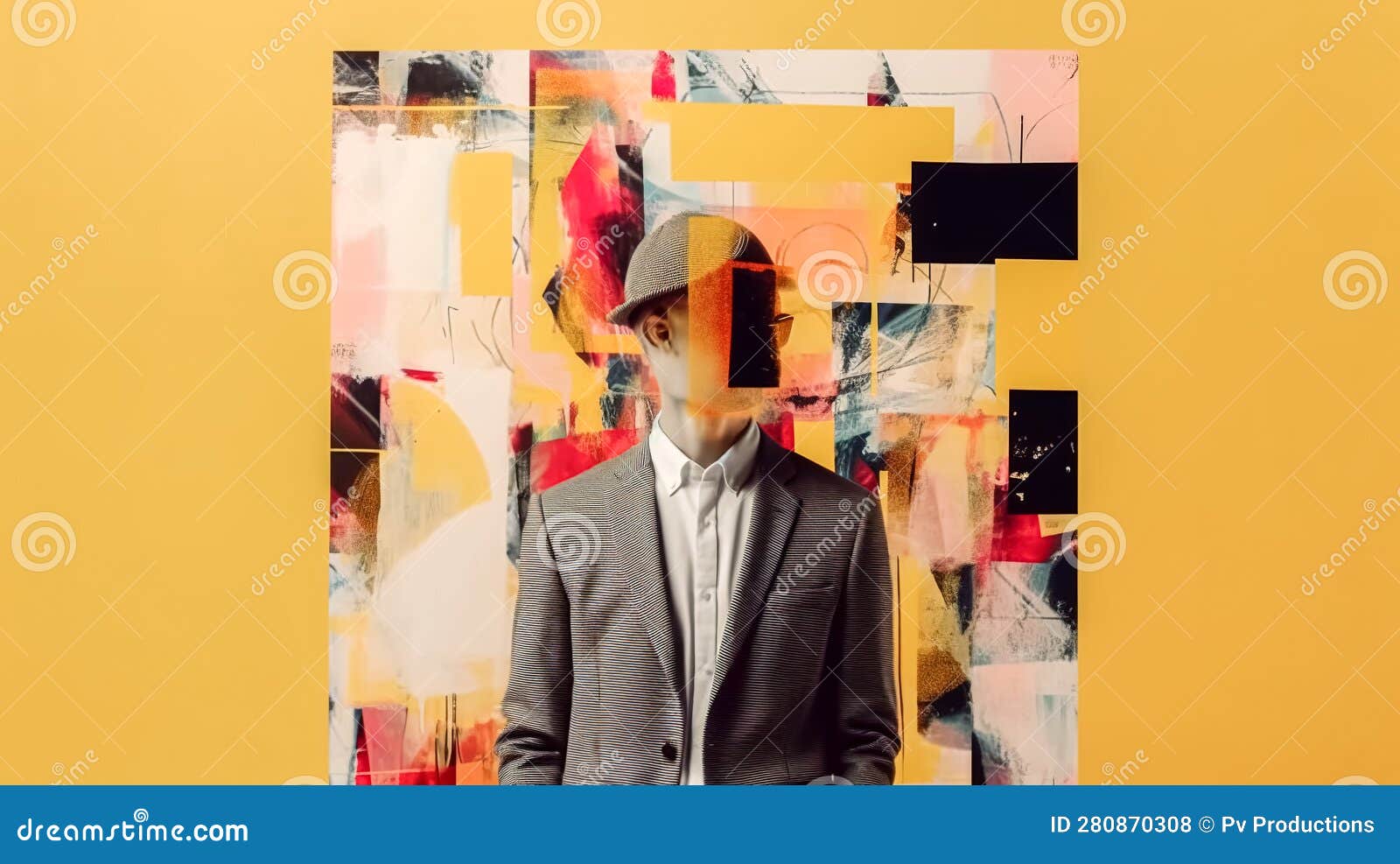 Creative Yellow Faceless Gentleman Poster, Generative AI. Stock ...