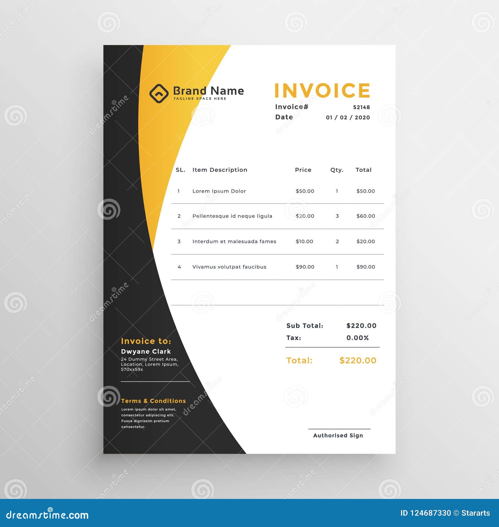 Creative Yellow Modern Invoice Template Stock Vector - Illustration of ...