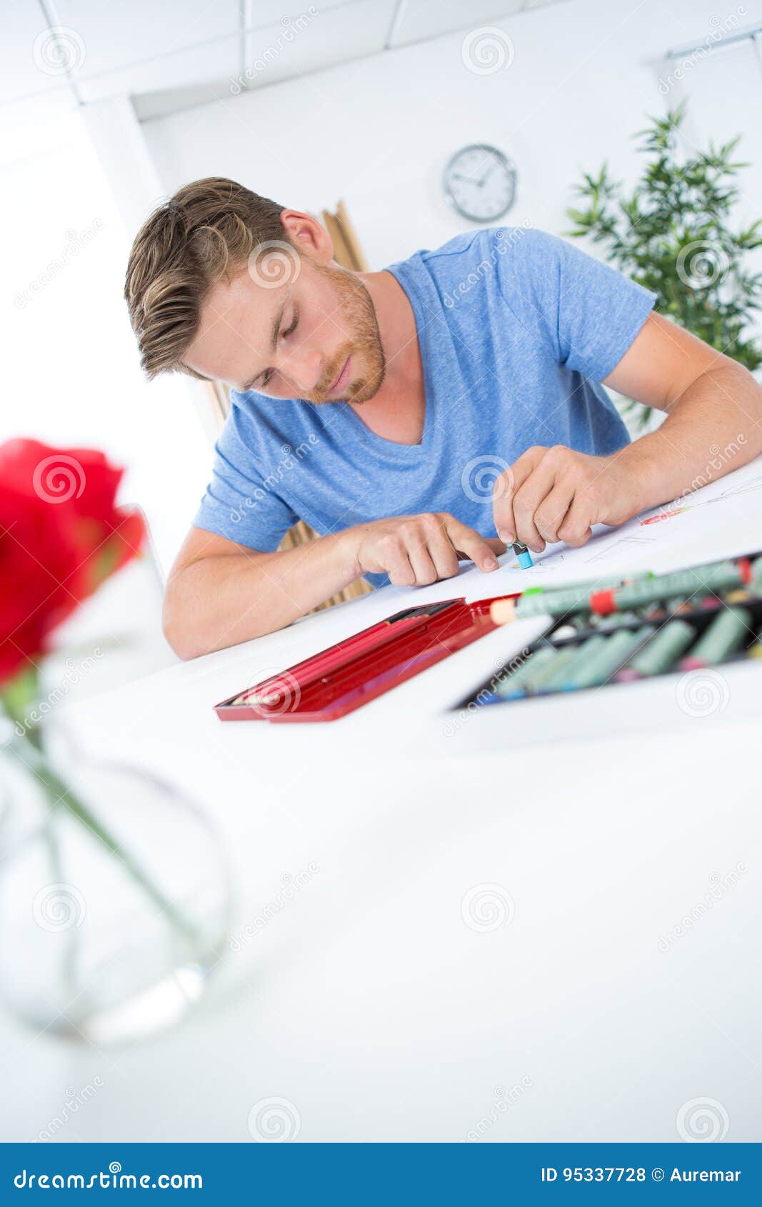 Creative Young Man Drawing in Living Room Stock Photo - Image of ...