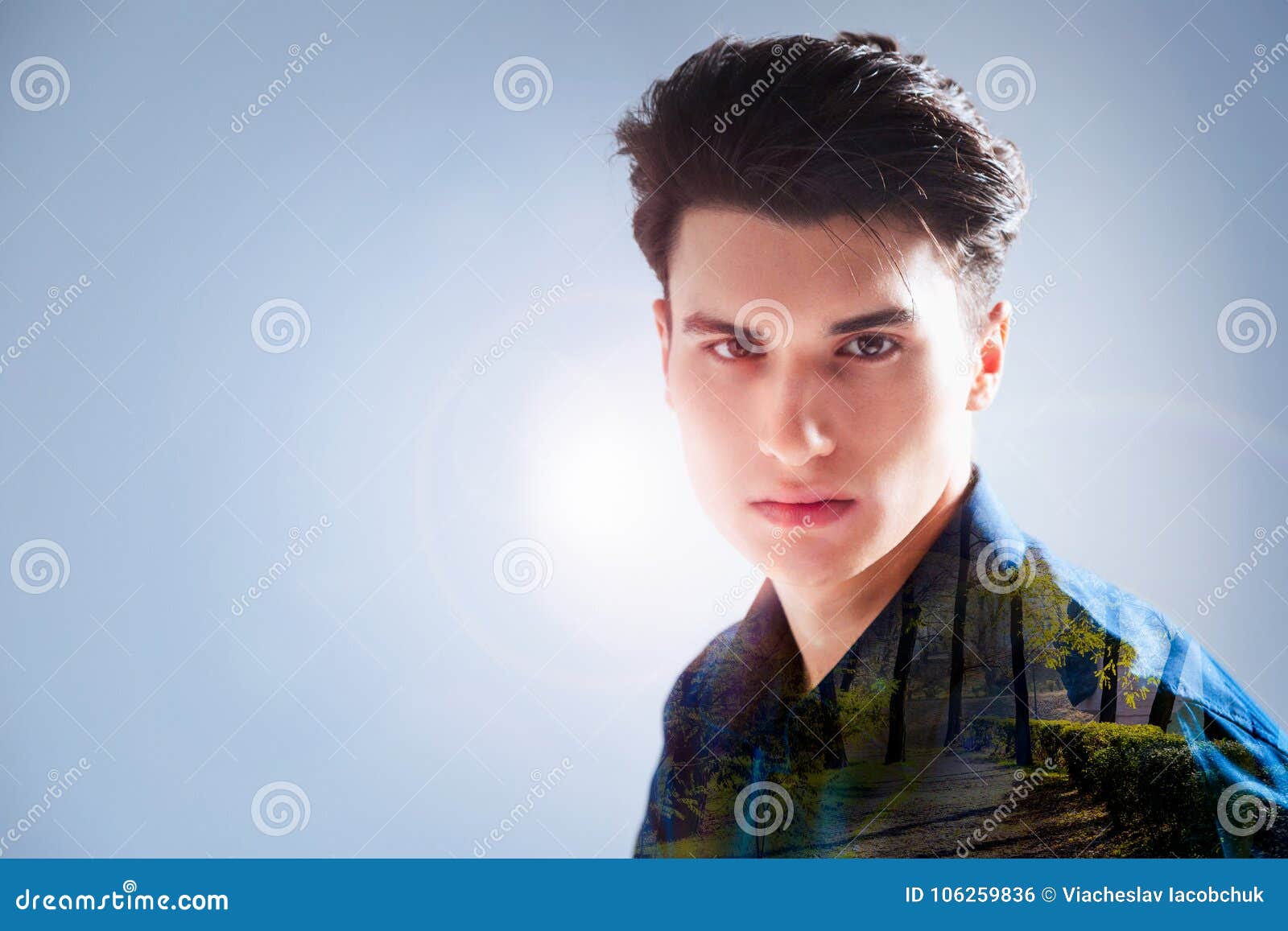 Creative Young Man Imagining a Forest Stock Photo - Image of concept ...