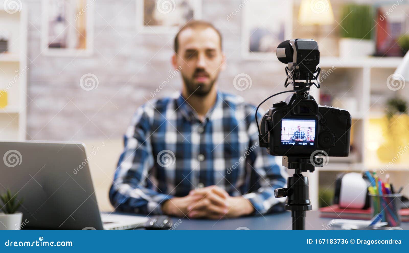 Creative Young Man Talking in Front of Camera Stock Photo - Image of ...
