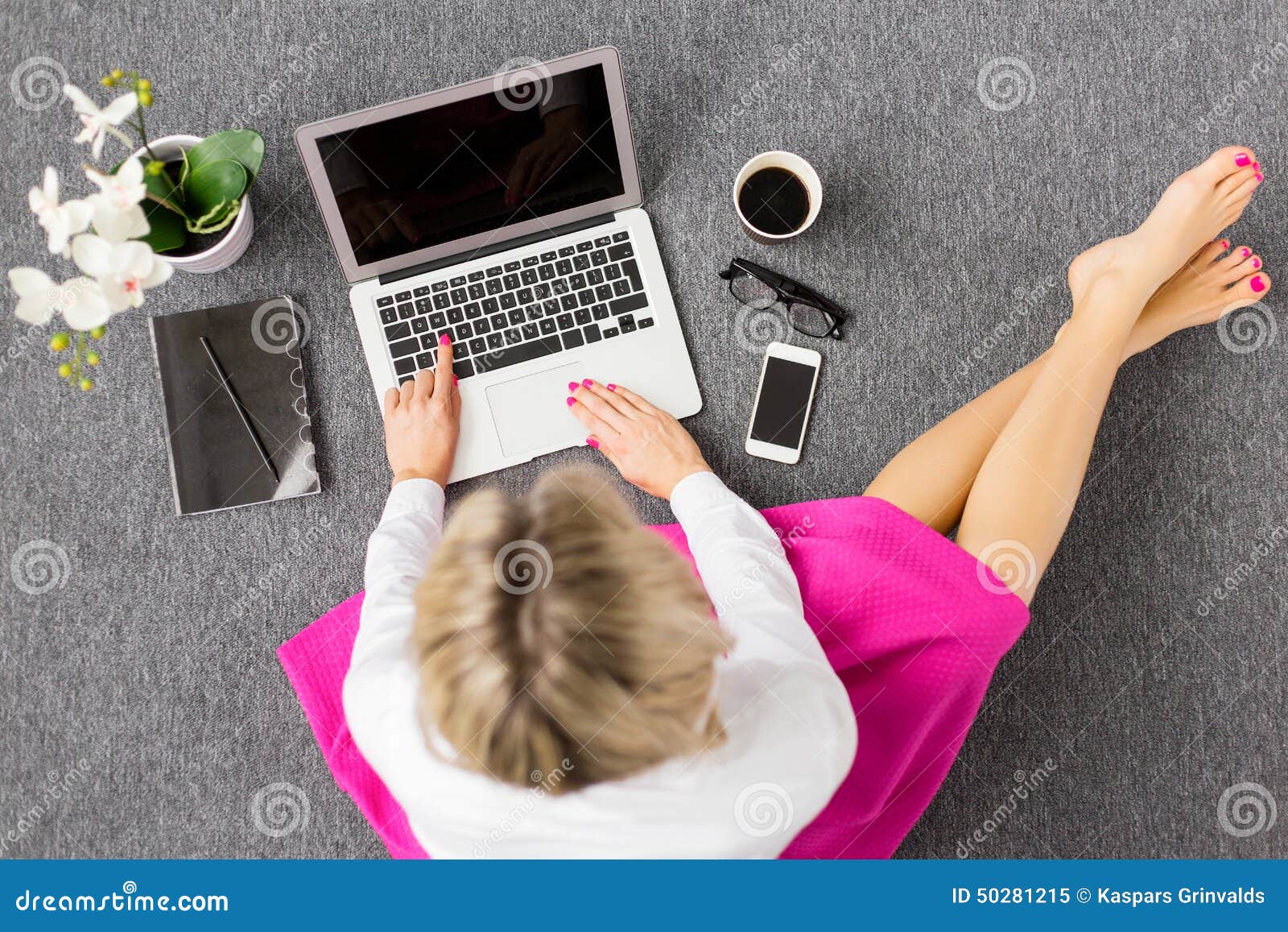 Creative Young Woman Working with Computer, View from Above Stock Image ...
