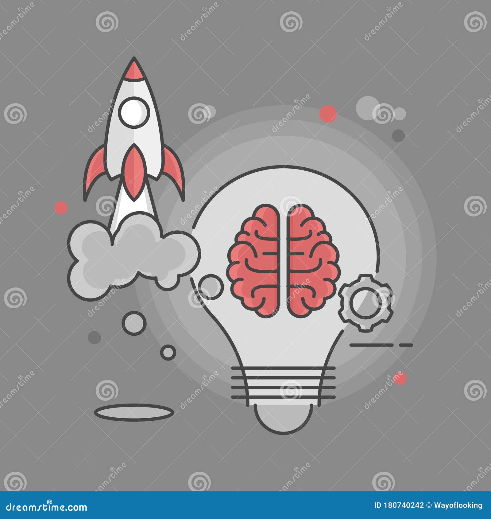 Light Bulb, Human Brain and Rocket Launching Illustration. Concept of ...