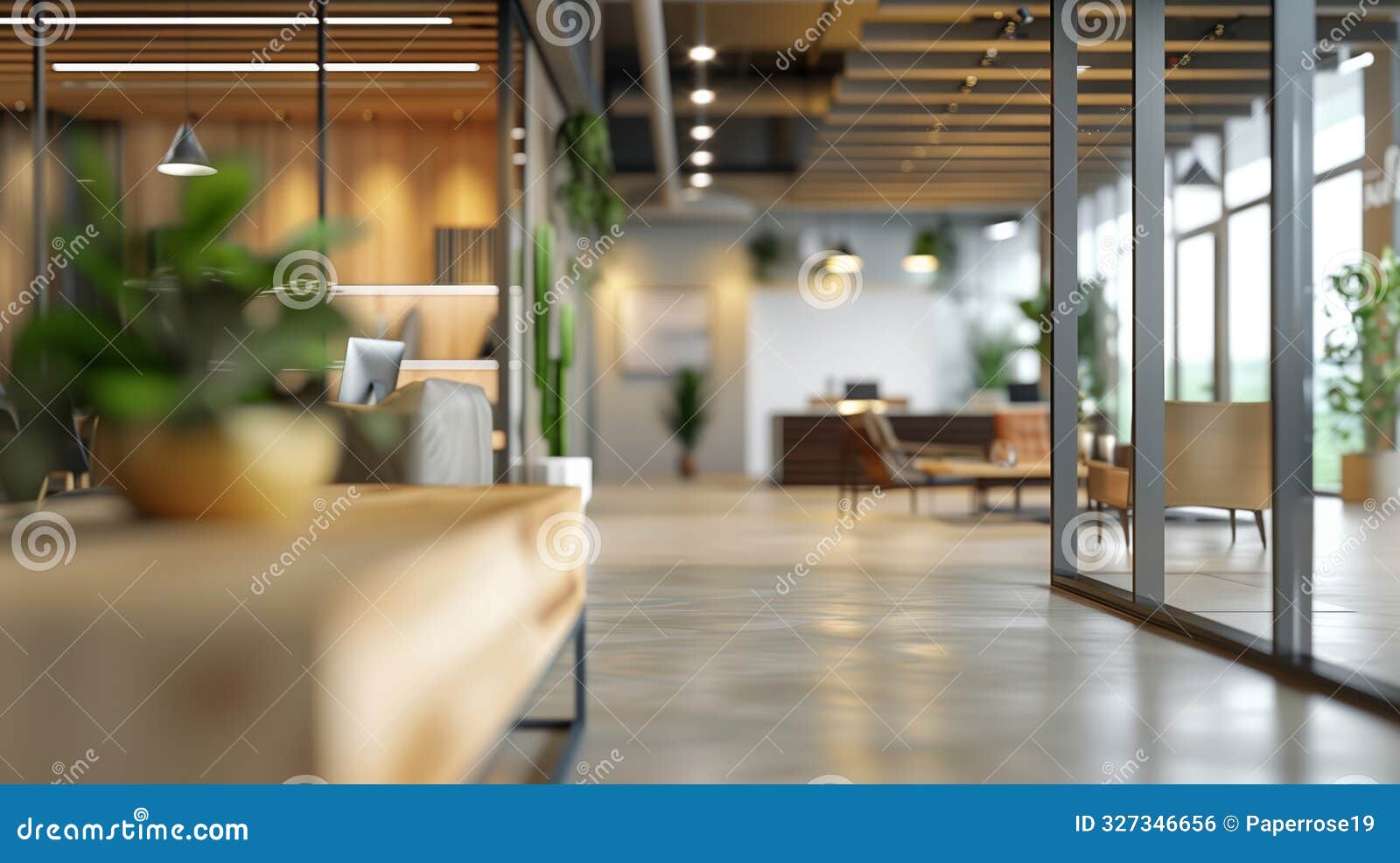 A Creatively Designed Modern Openspace Office Interior with a Blurred ...