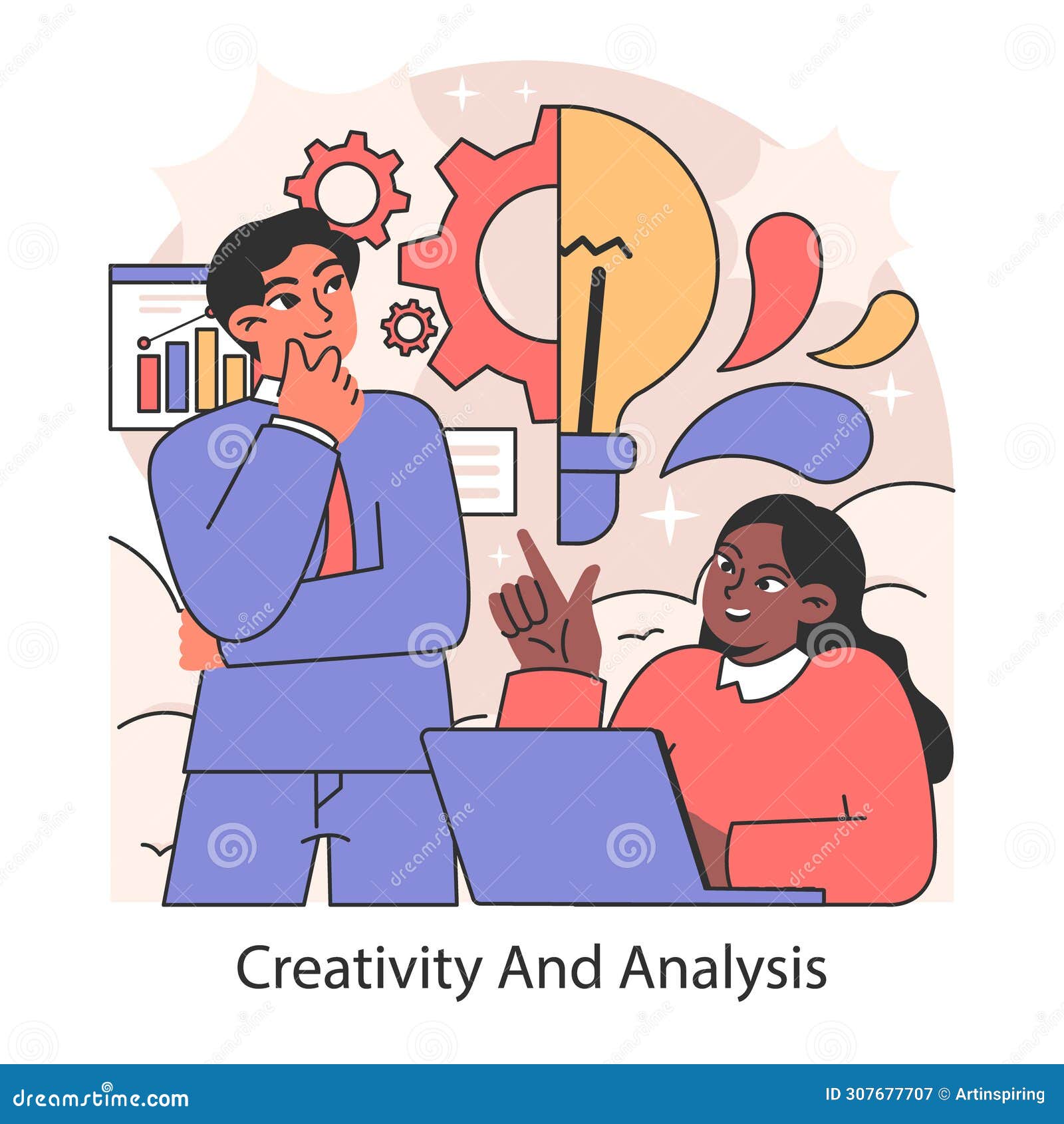 Creativity and Analysis Concept in Advertising. Flat Vector Illustration. Stock Vector ...