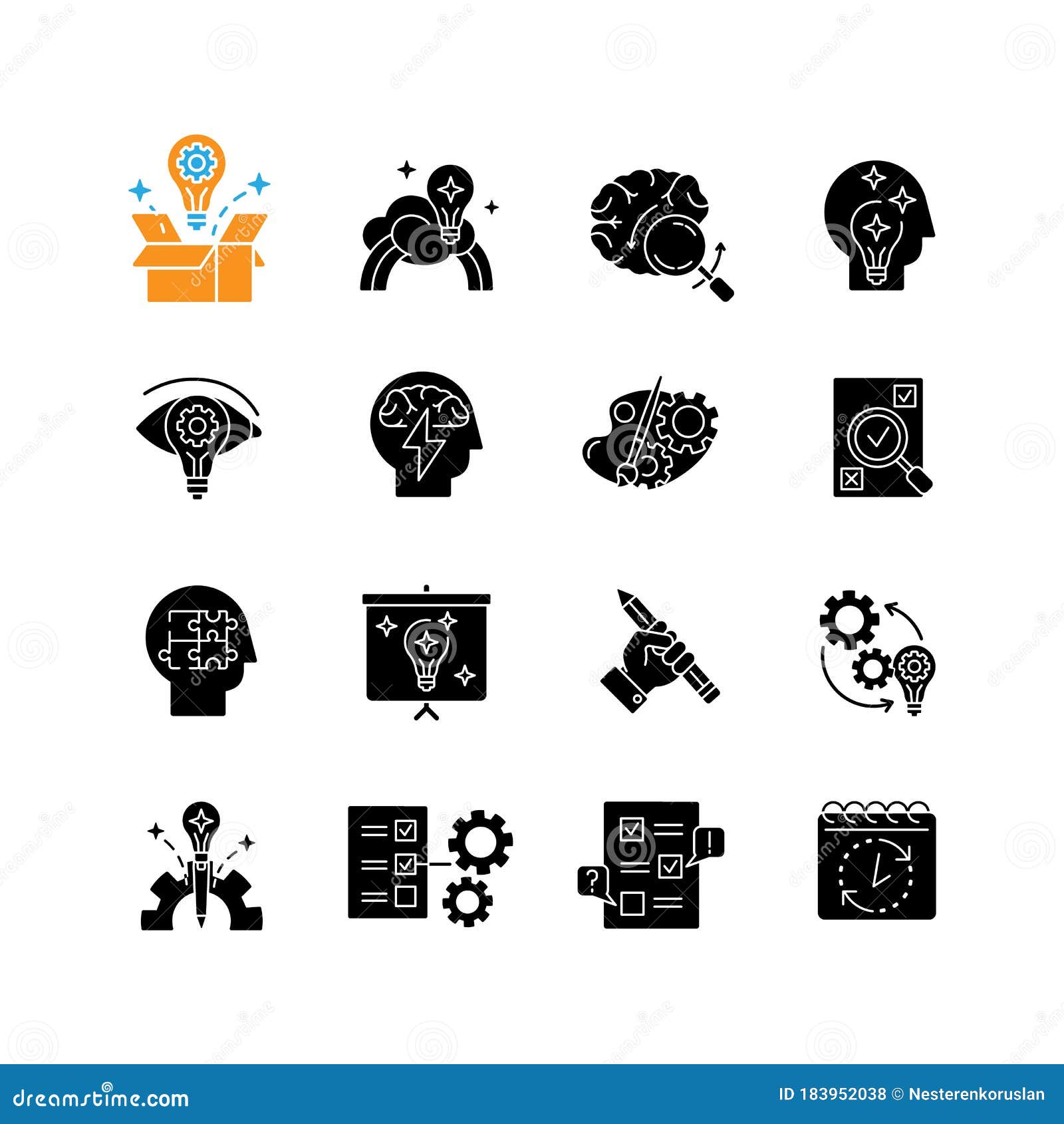 Creativity Black Glyph Icons Set on White Space Stock Vector ...