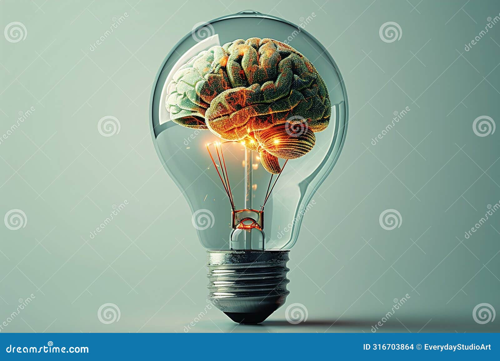 Creative Brain Power Visualized through an Illuminated Bulb, Ai ...