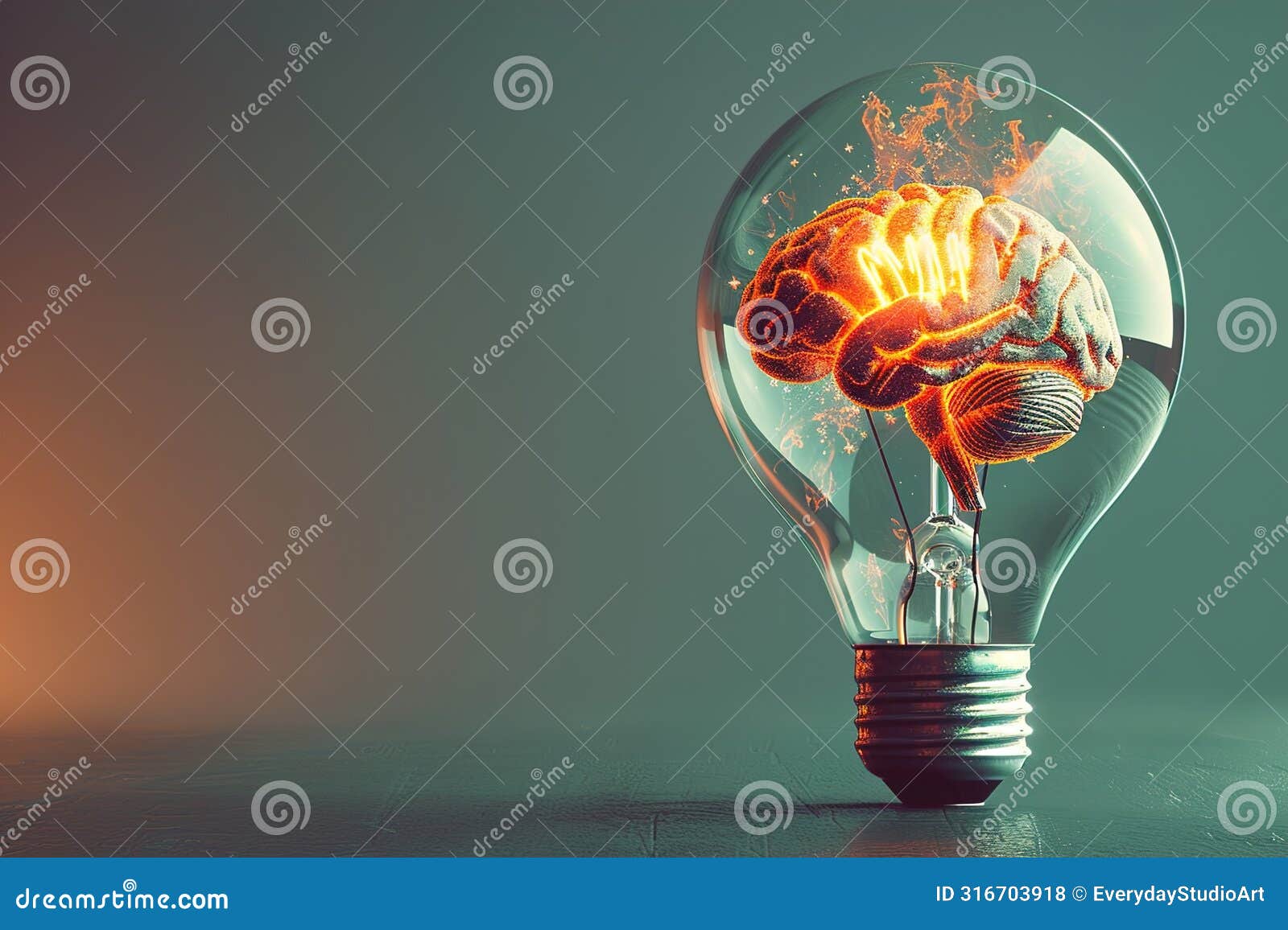 Creative Brain Power Visualized through an Illuminated Bulb, Ai ...